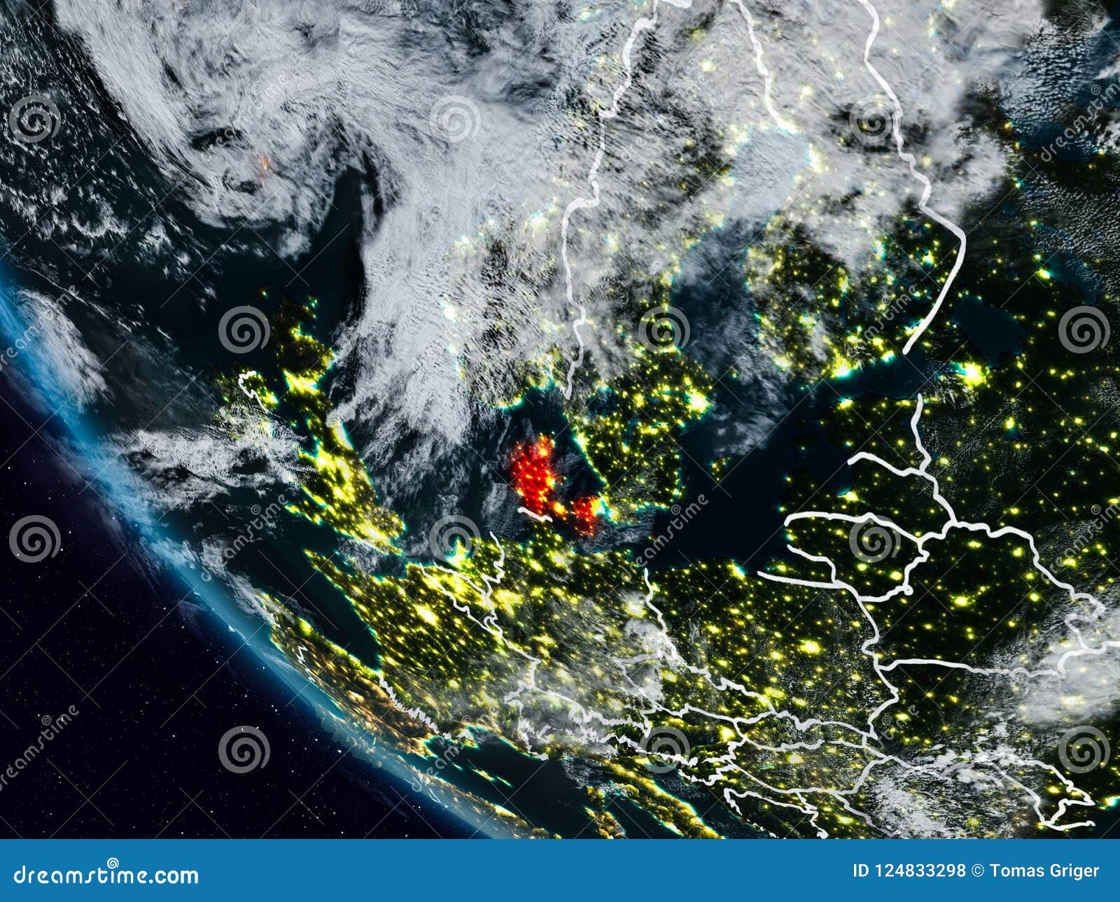 Denmark at Night from Space Stock Illustration - Illustration of europe ...