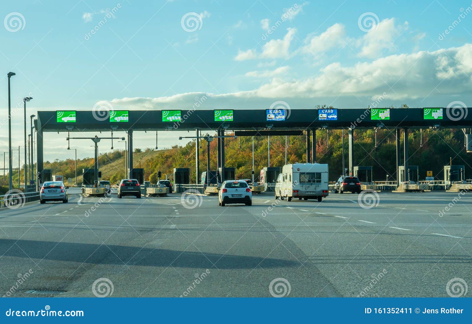 Denmark-October 19 2018: Road Toll Station on a Motorway in Denmark ...