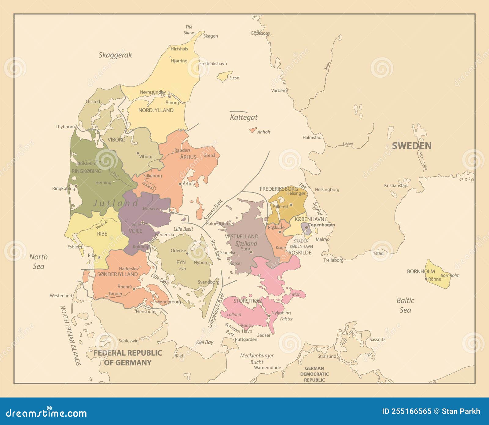 Denmark old map stock vector. Illustration of region - 255166565