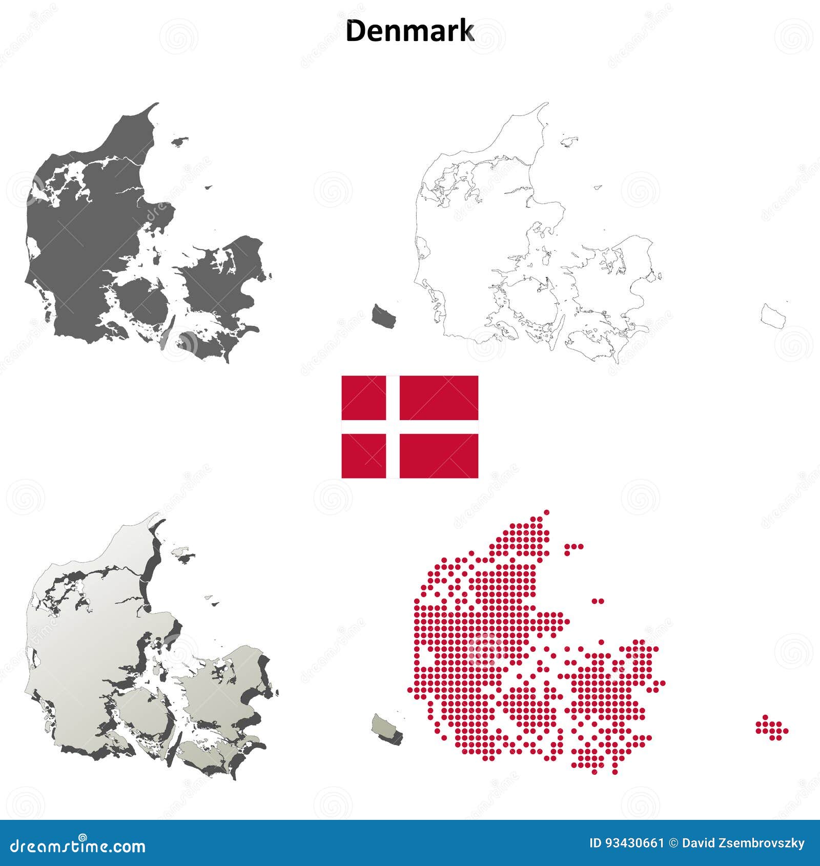Denmark outline map set stock vector. Illustration of border - 93430661