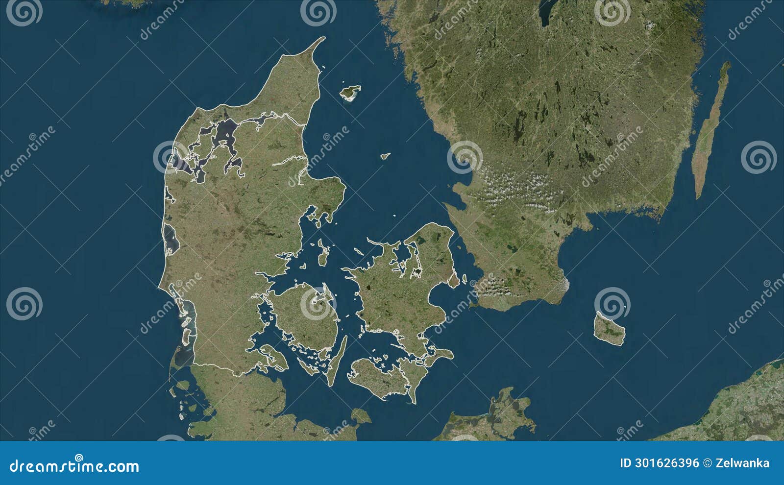 Denmark Outlined. High-res Satellite Stock Illustration - Illustration ...