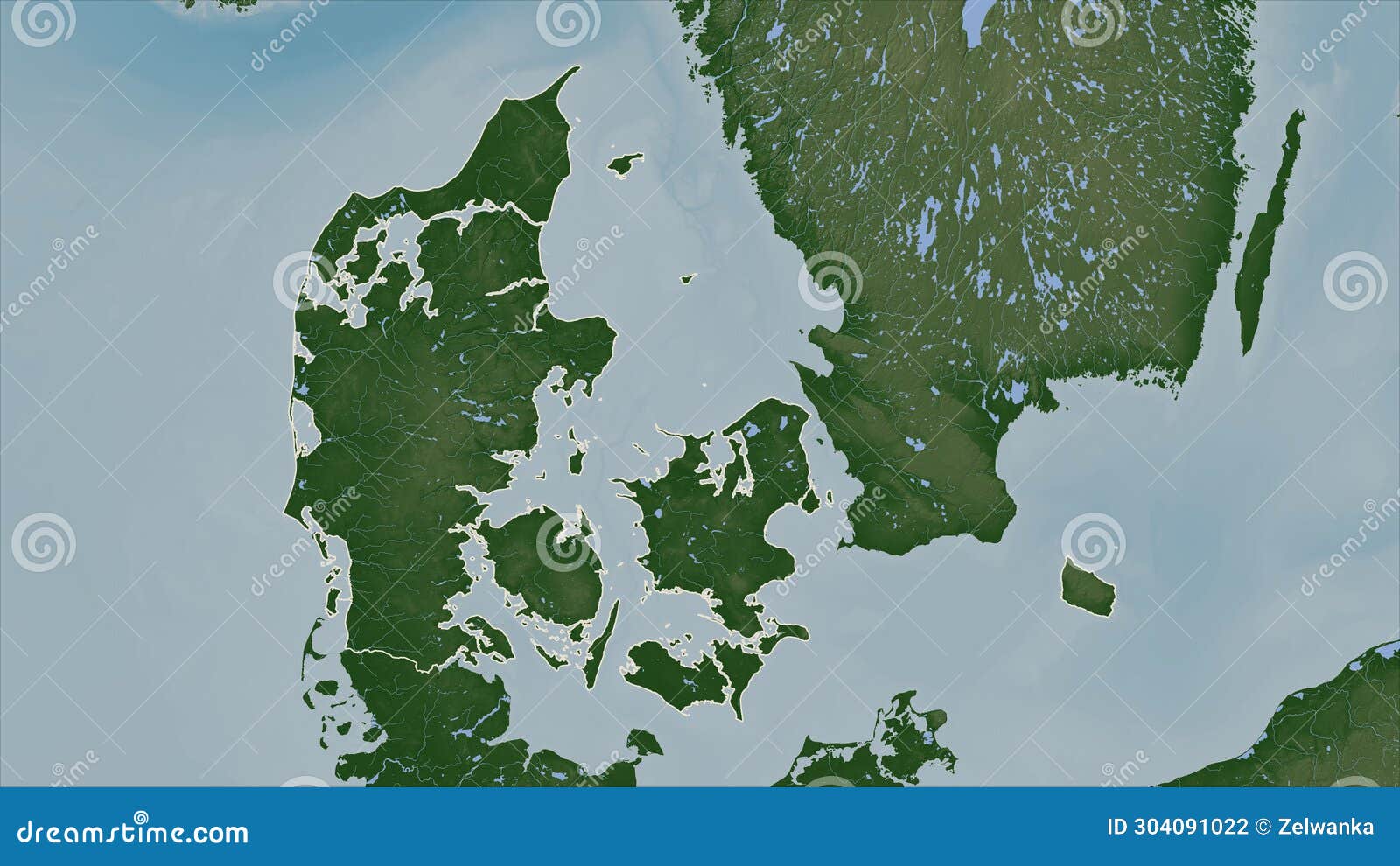 Map Of Denmark With Lakes And Rivers And Three Flags. Cartoon Vector ...
