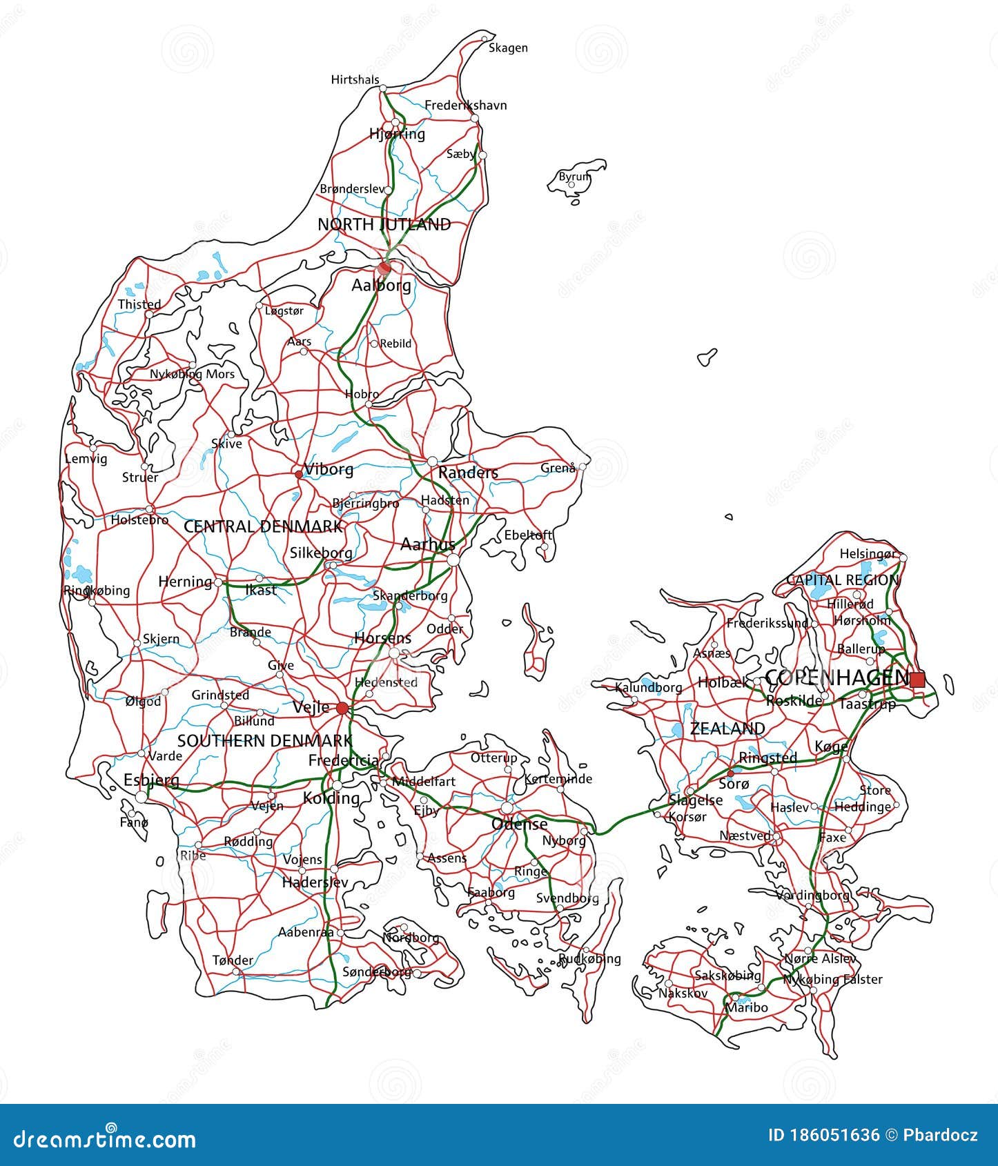 Denmark Road and Highway Map. Stock Vector - Illustration of outline ...