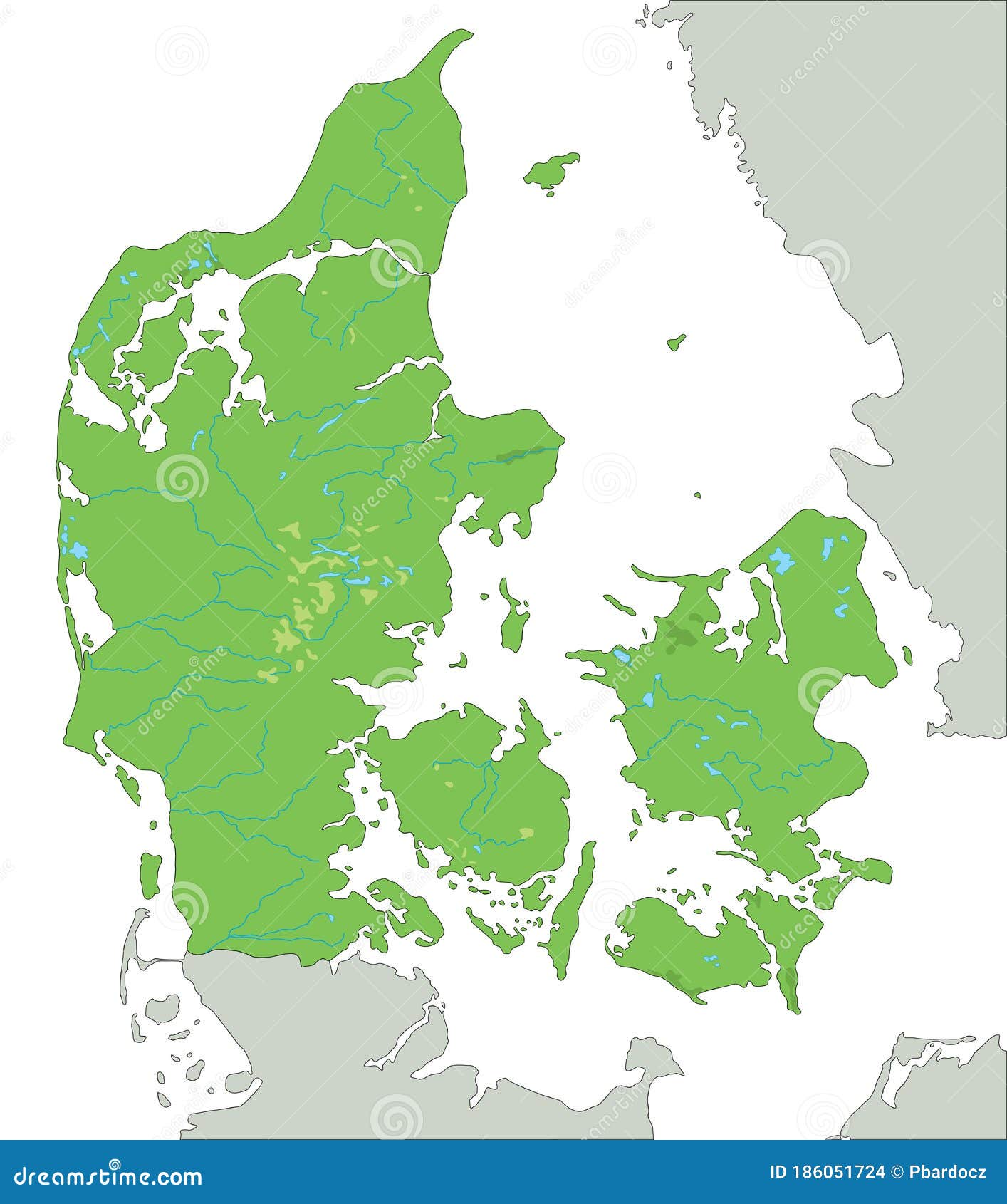 High Detailed Denmark Physical Map. Stock Vector - Illustration of ...