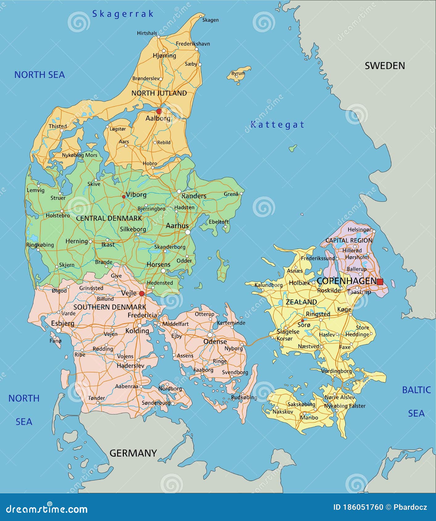 Denmark - Highly Detailed Editable Political Map With Labeling. Vector ...