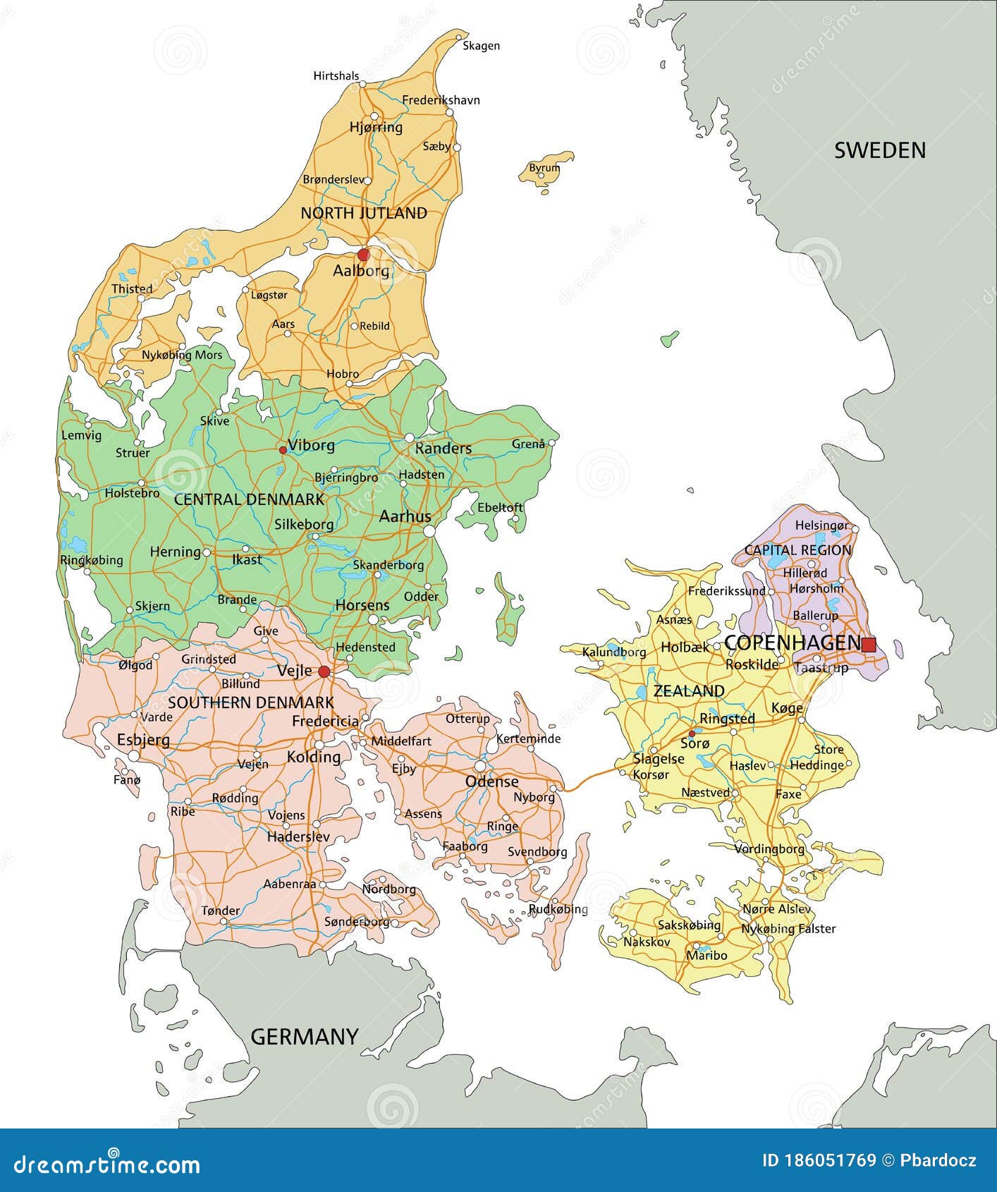 Denmark - Highly Detailed Editable Political Map with Labeling. Stock ...