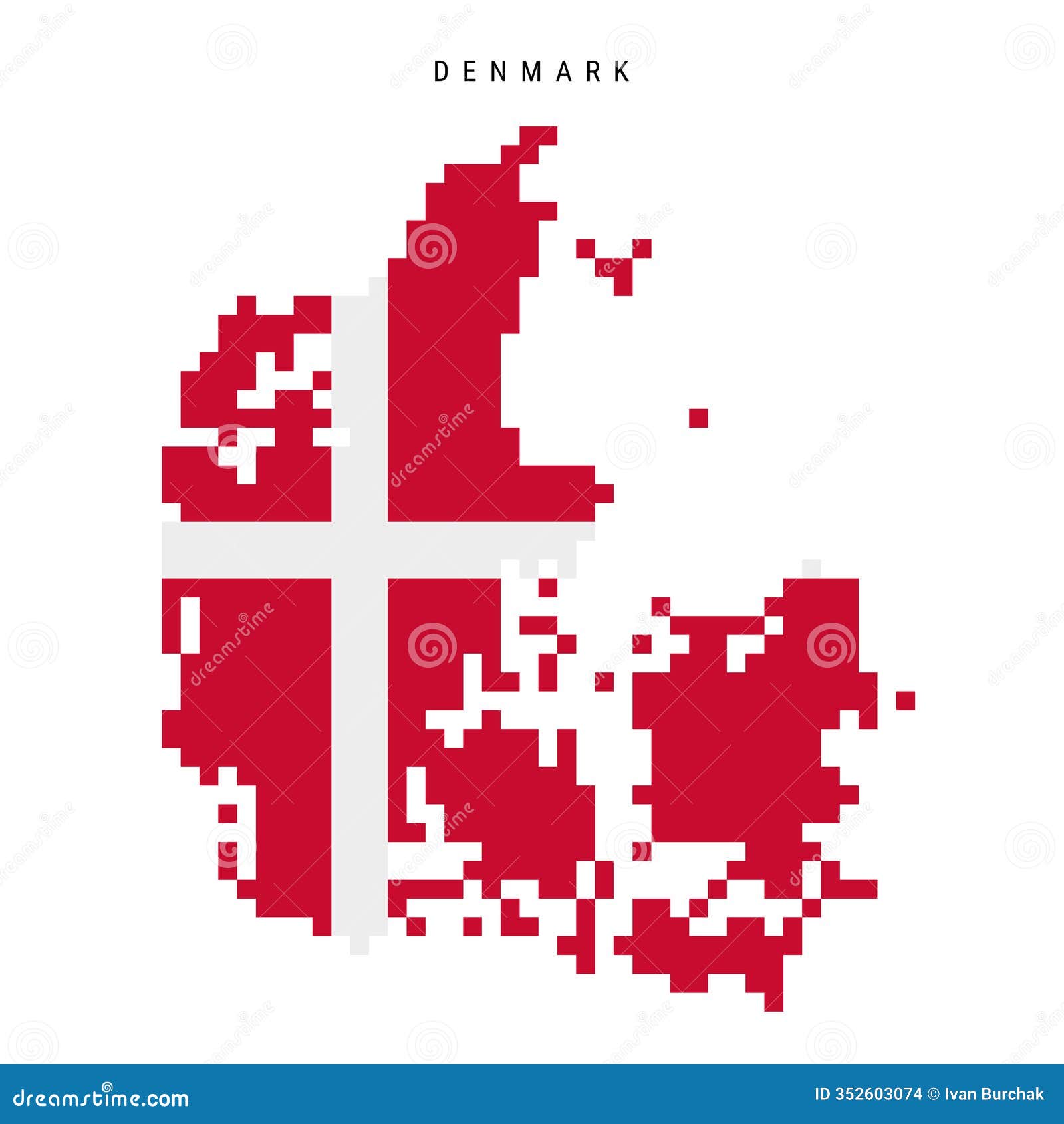 Denmark Pixel Flag Map Icon. Flat Vector Illustration Isolated on White ...