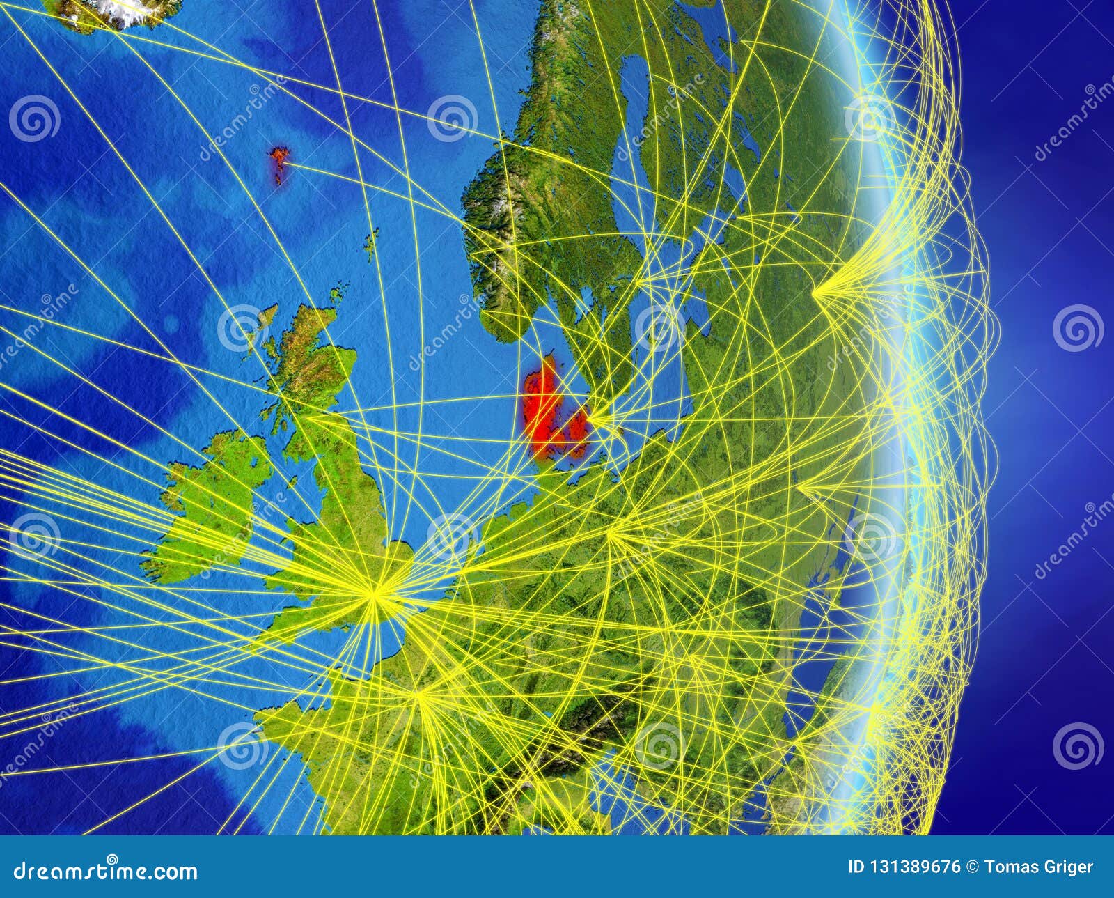Denmark on Planet Planet Earth with Network. Concept of Connectivity ...