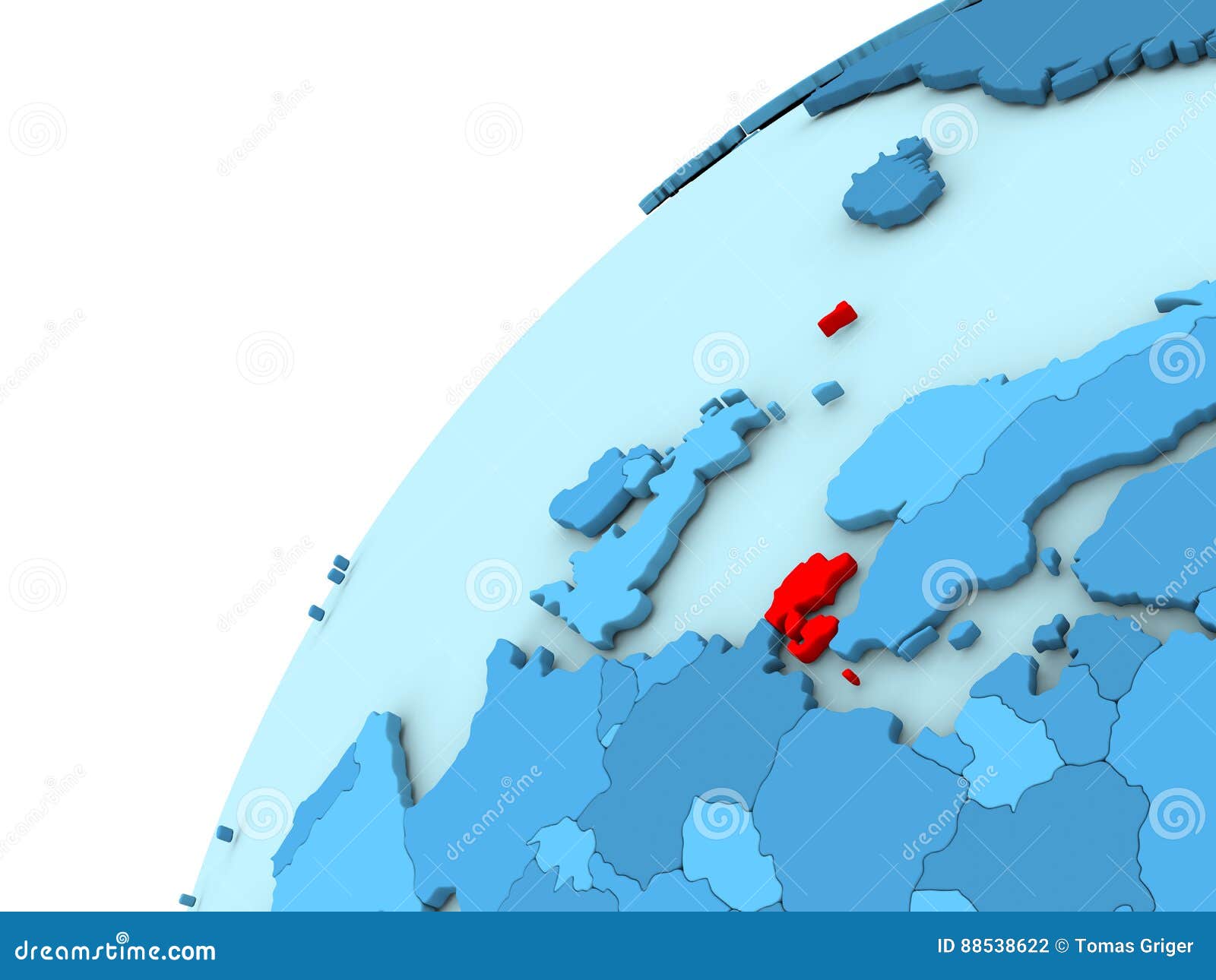 Denmark in Red on Blue Globe Stock Illustration - Illustration of blue ...