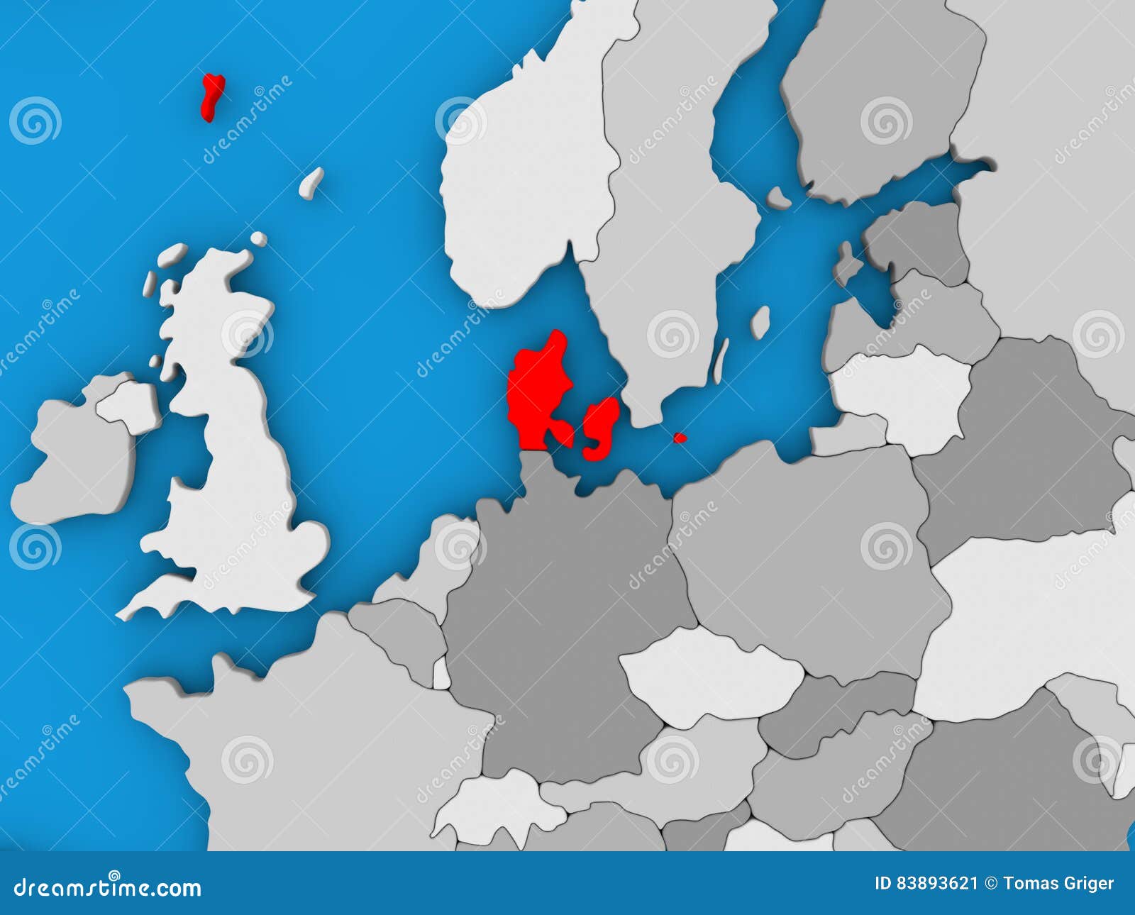 Denmark in red on globe stock illustration. Illustration of ...