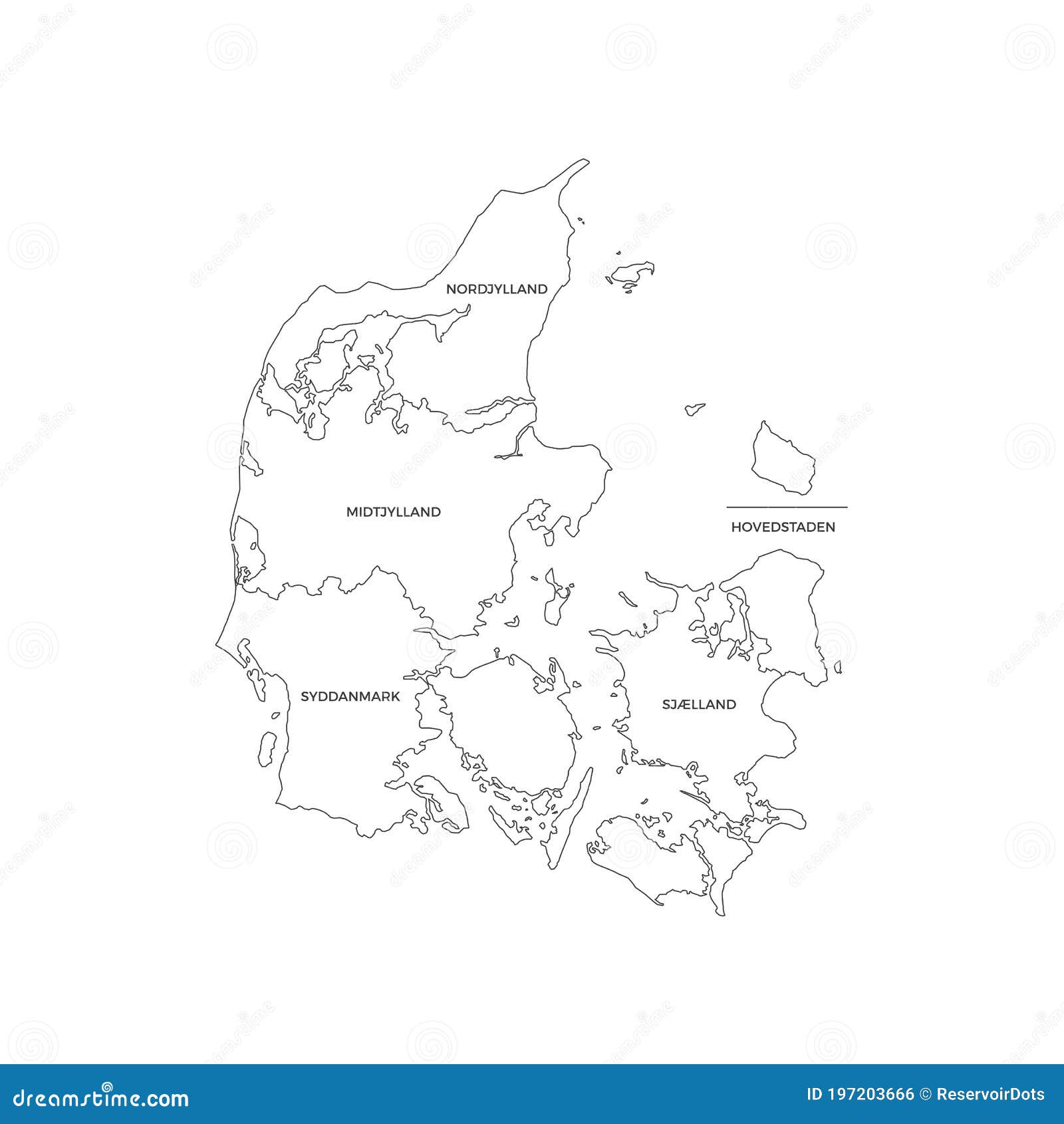 Denmark Regions Map stock vector. Illustration of geography - 197203666