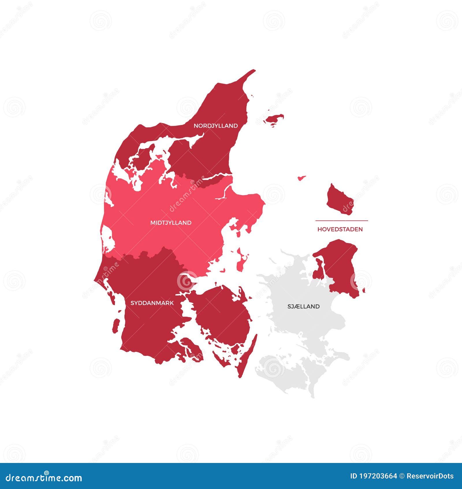 Denmark Regions Map stock vector. Illustration of copenhagen - 197203664