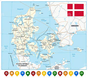 Denmark Road Map. Highly Detailed Editable Map Stock Vector ...