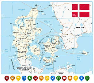 Denmark Road Map. Highly Detailed Editable Map Stock Vector ...