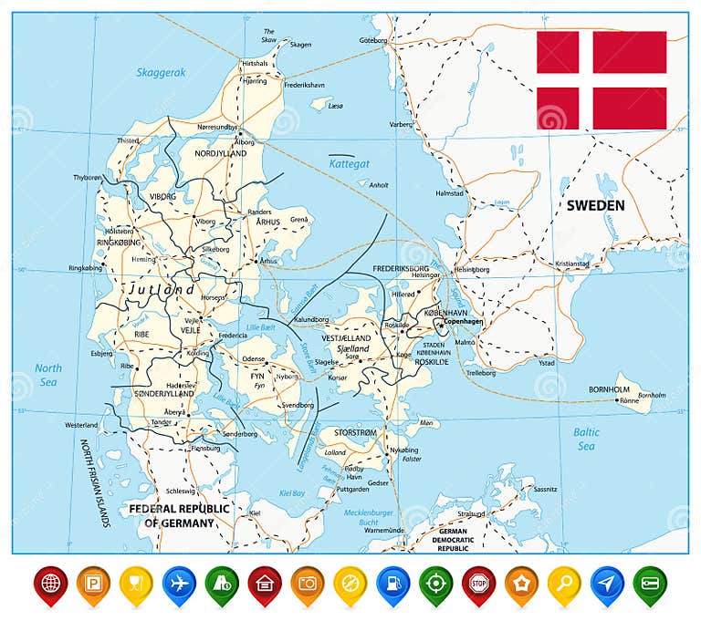 Denmark Road Map. Highly Detailed Editable Map Stock Vector ...