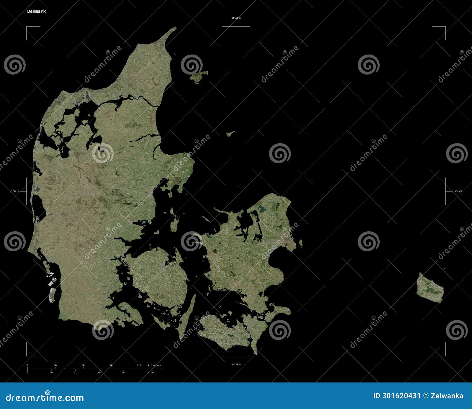 Denmark Shape on Black. High-res Satellite Stock Illustration ...
