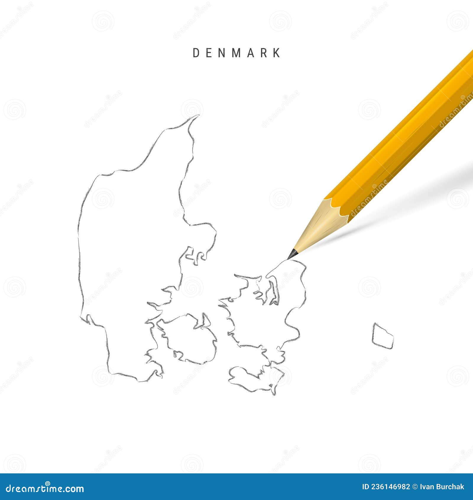 Denmark Freehand Sketch Outline Vector Map Isolated on White Background ...