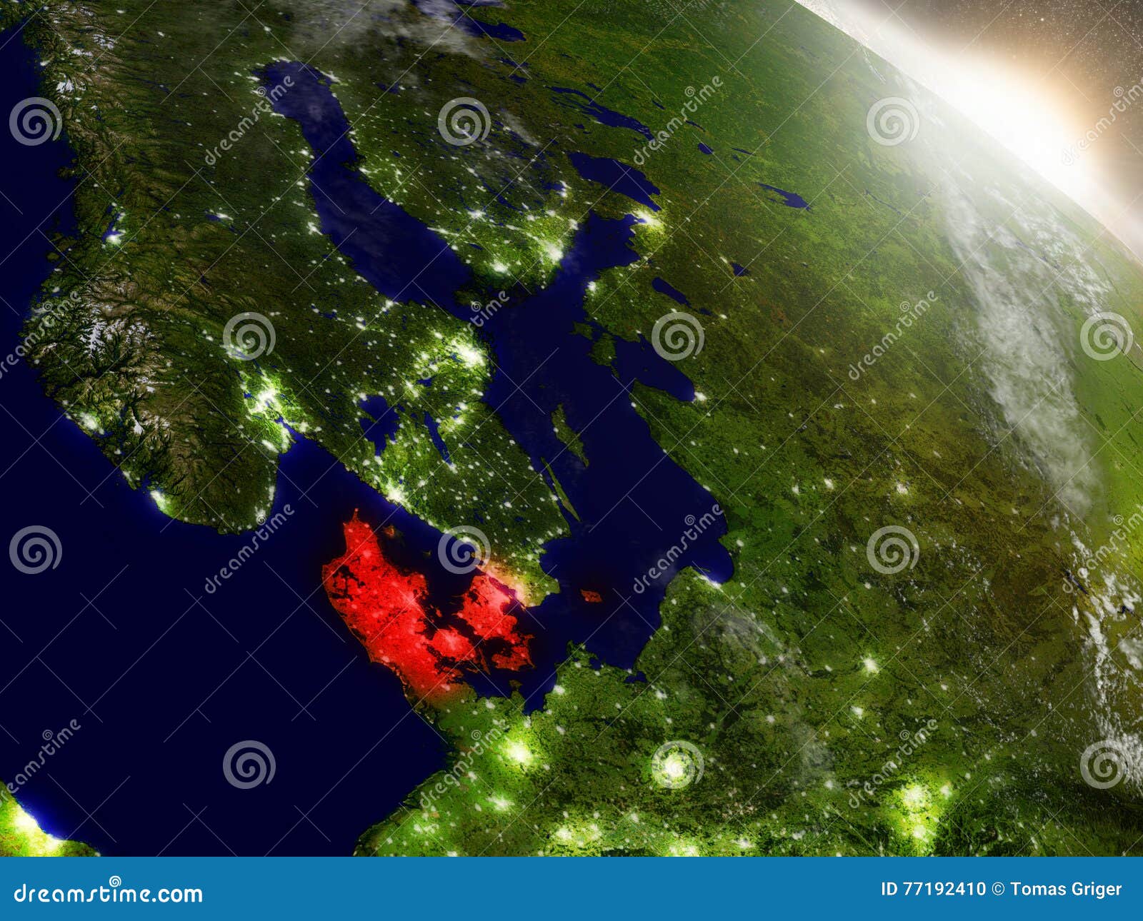 Denmark from Space Highlighted in Red Stock Illustration - Illustration ...