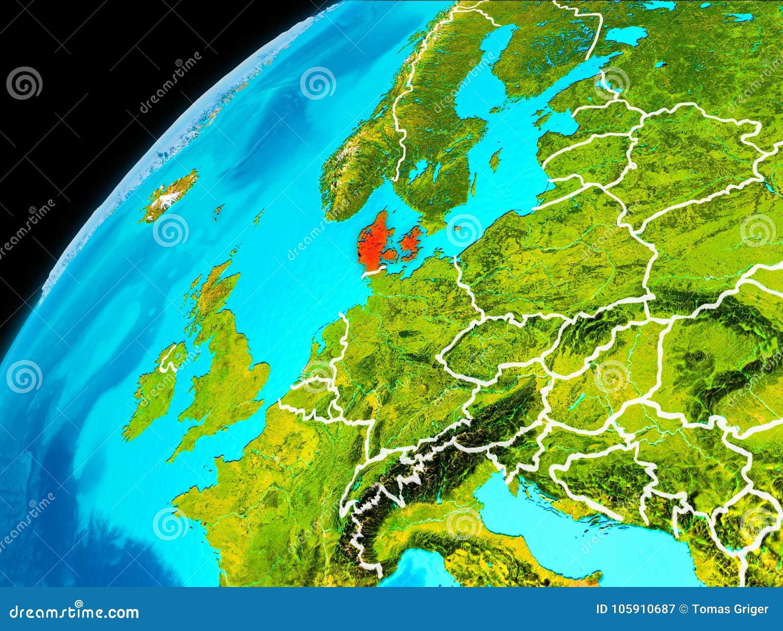 Denmark from space stock illustration. Illustration of kingdom - 105910687