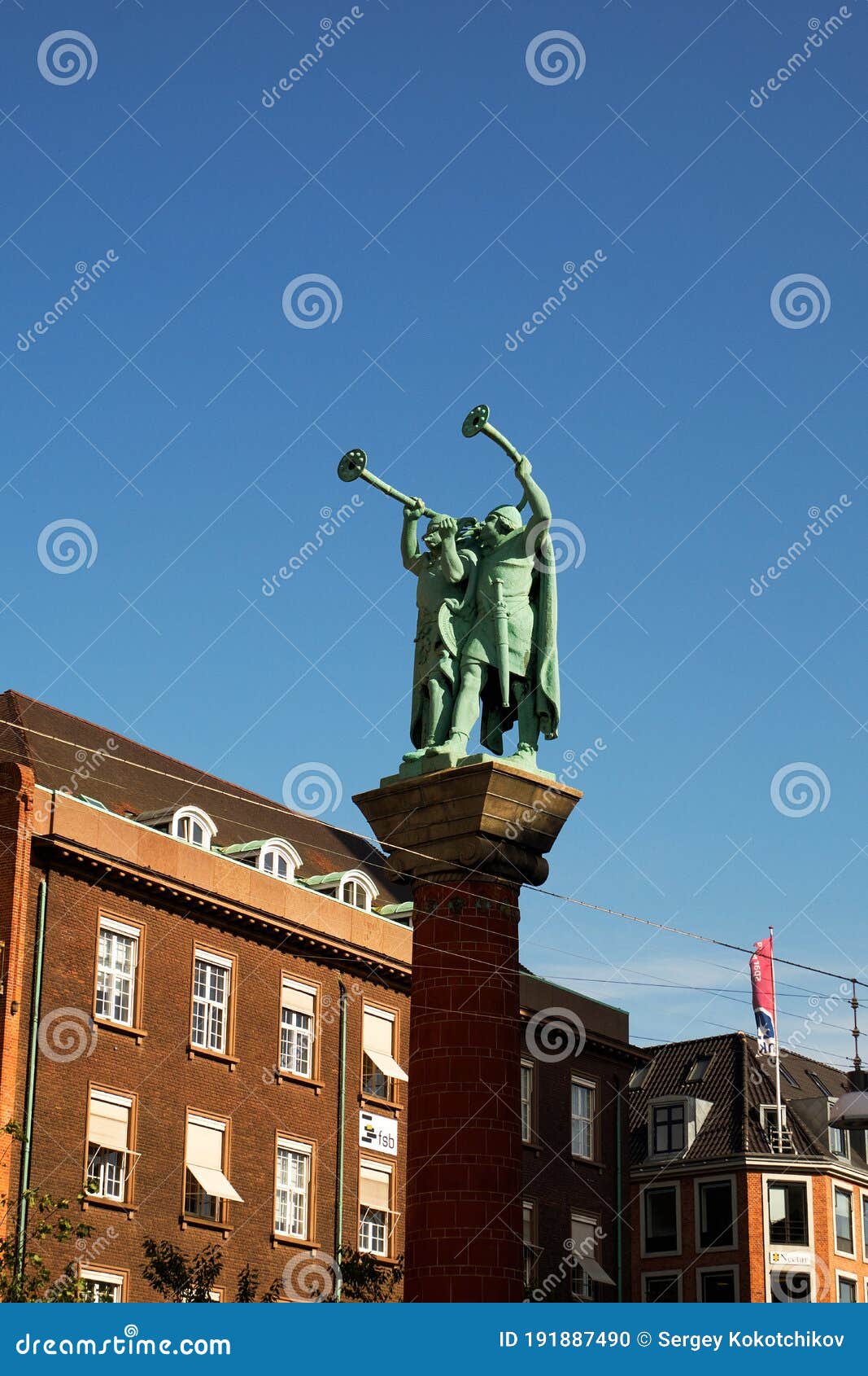 Denmark. Statue of Lur Blower Column in Copenhagen. September 19, 2018 ...