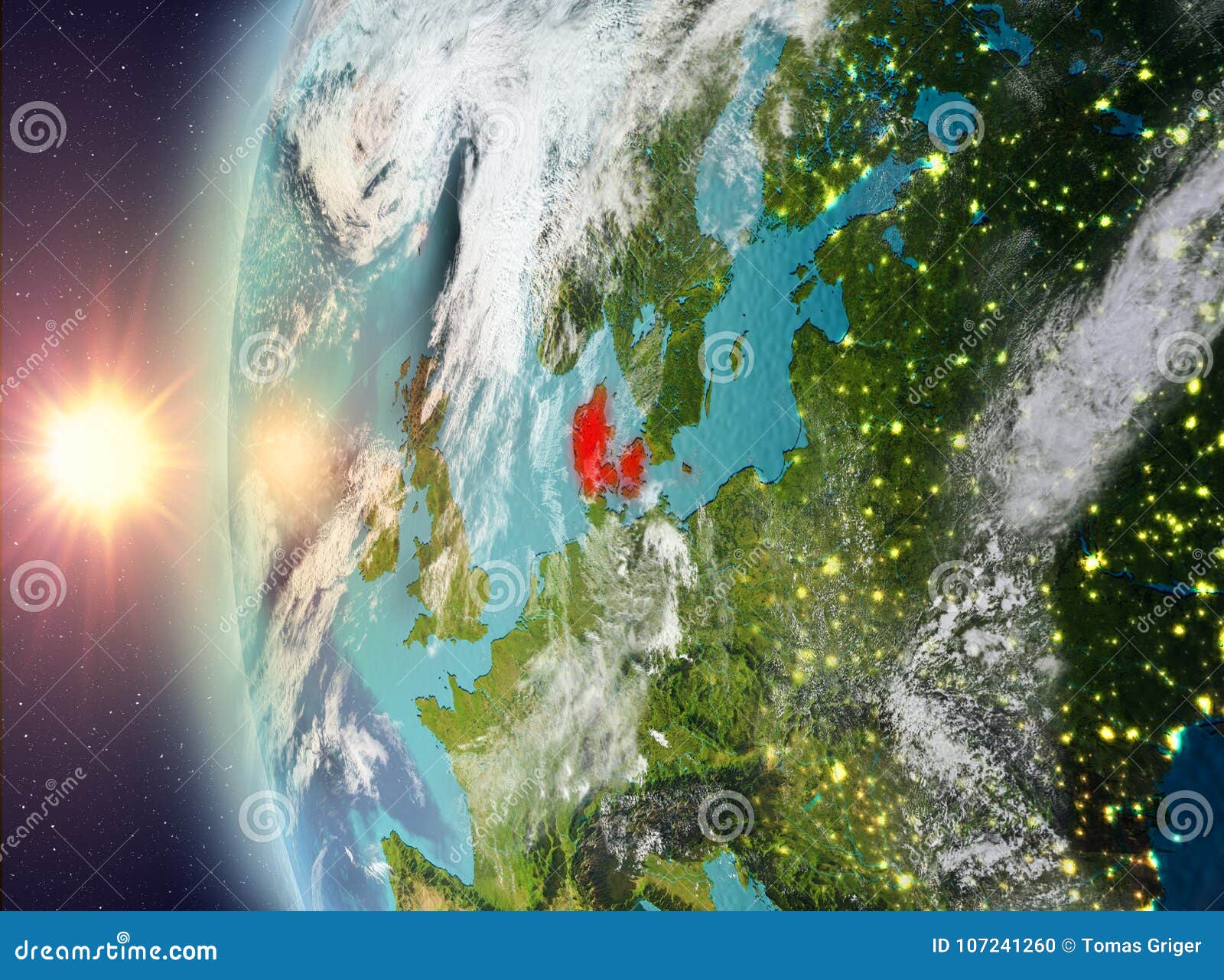 Denmark during Sunset from Space Stock Illustration - Illustration of ...