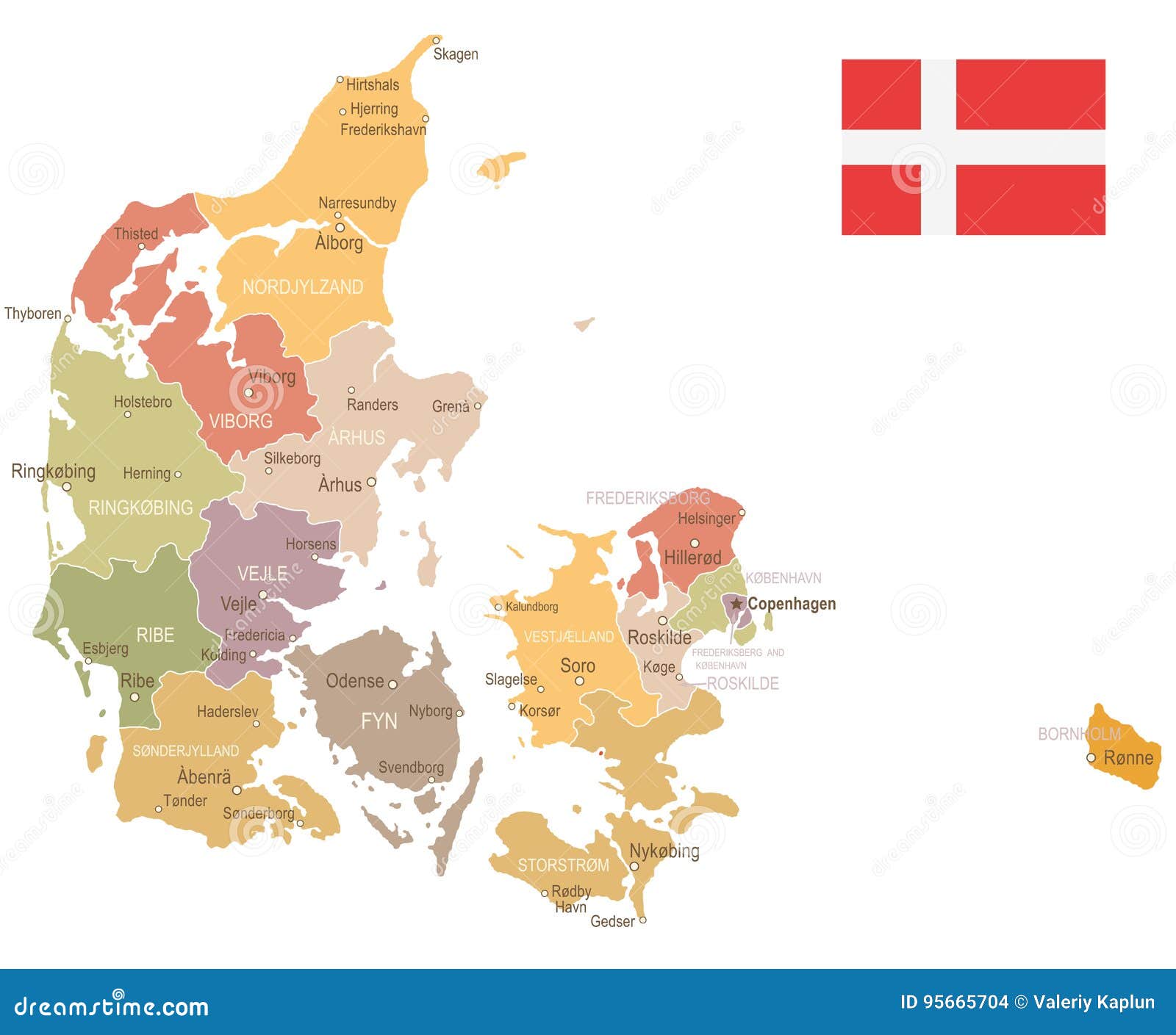 Denmark - Vintage Map and Flag - Illustration Stock Illustration ...