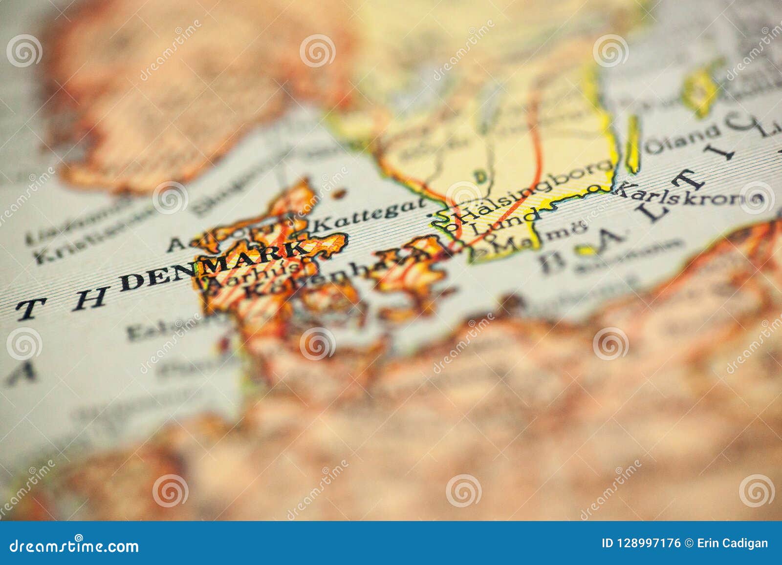 Denmark on Vintage Map stock photo. Image of city, destination - 128997176