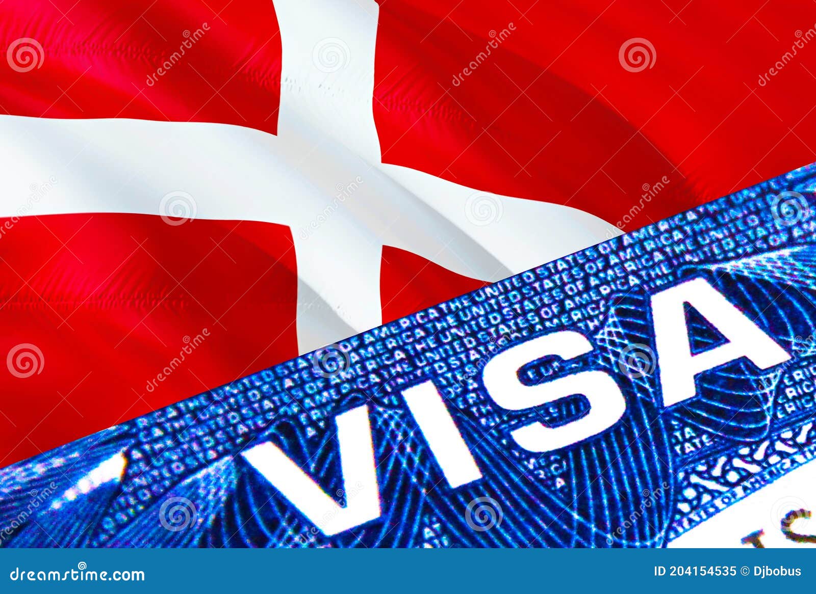 Denmark Visa Document Close Up. Passport Visa on Denmark Flag. Denmark ...
