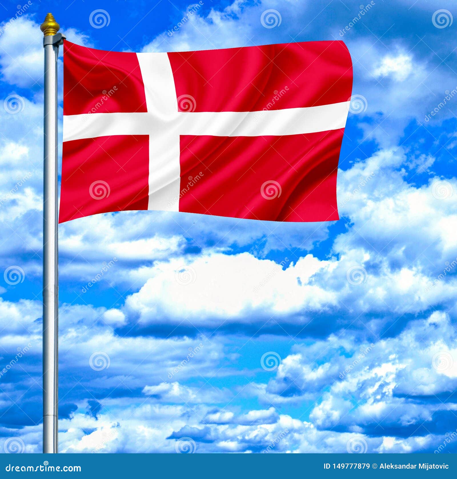 Denmark Waving Flag Against Blue Sky Stock Image - Image of material ...