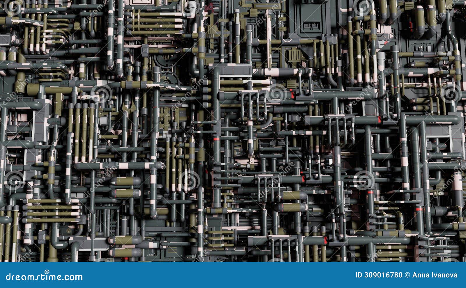 Dense Array of Pipes and Conduits in Varying Shades of Green and Gray ...