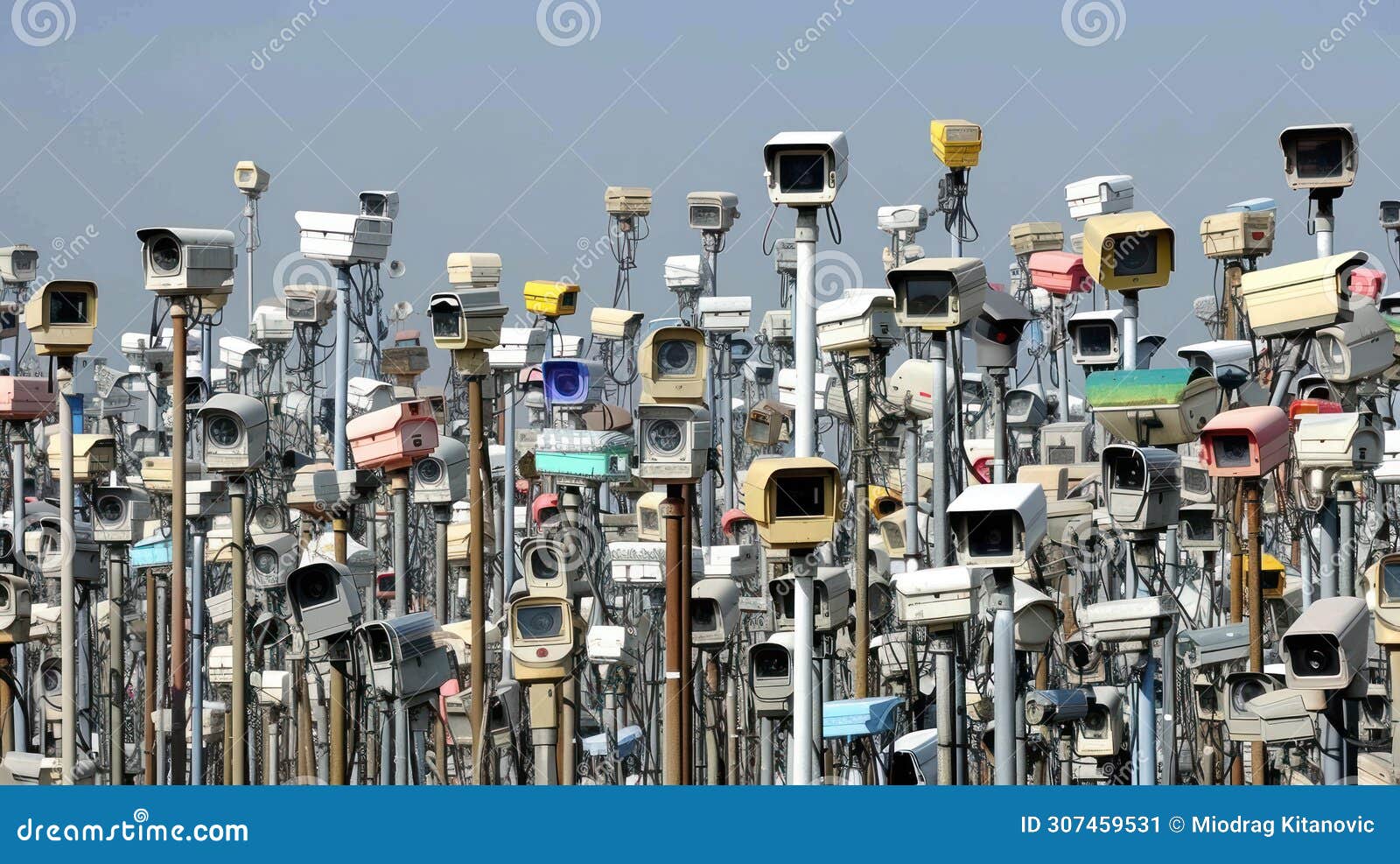 Dense Array of Surveillance Cameras Against a Clear Sky, Stock ... Dense Array of Surveillance Cameras Against a Clear Sky, Stock ...