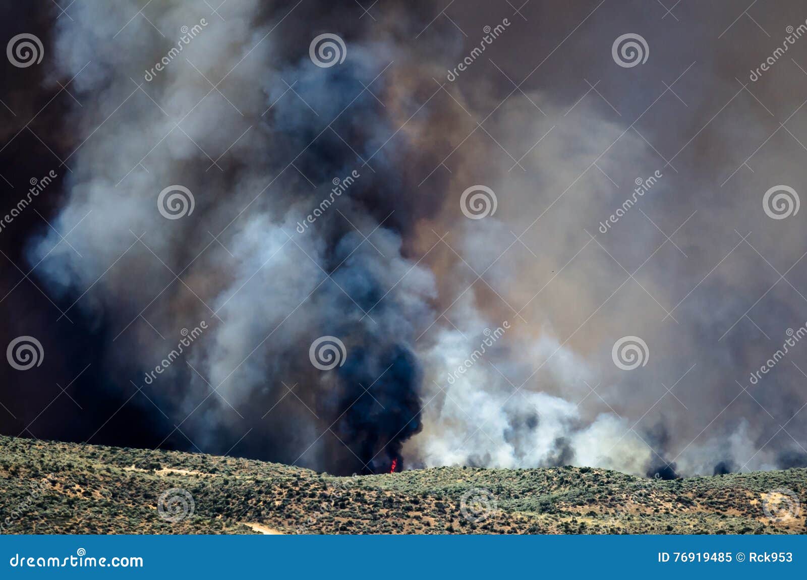 Dense Black Smoke Rising from the Raging Wildfire Stock Image - Image ...