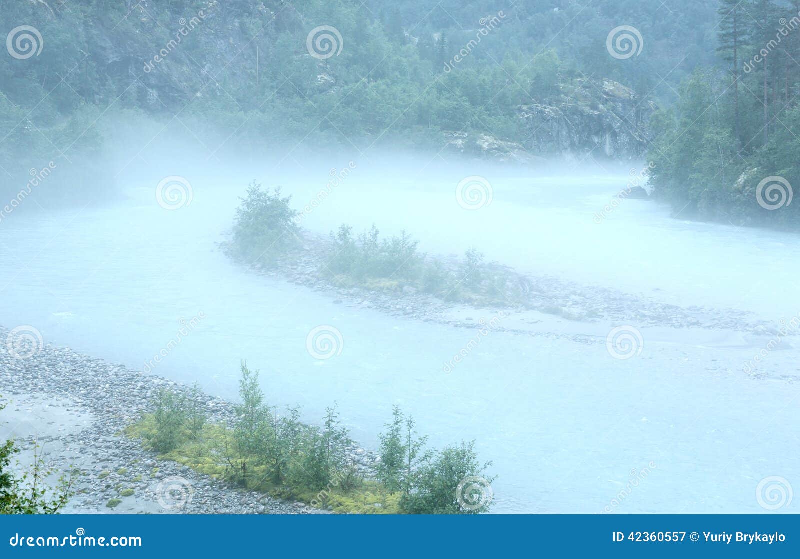 Dense fog over river. stock image. Image of season, water - 42360557