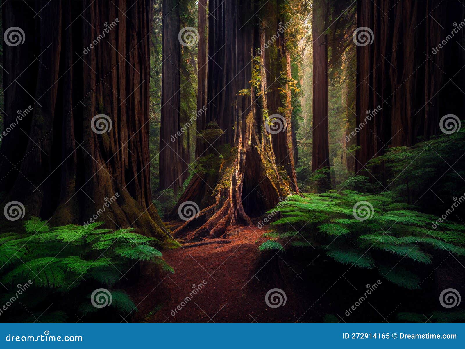 Dense Forest in California, Many Sequoias - AI Generated Image Stock ...