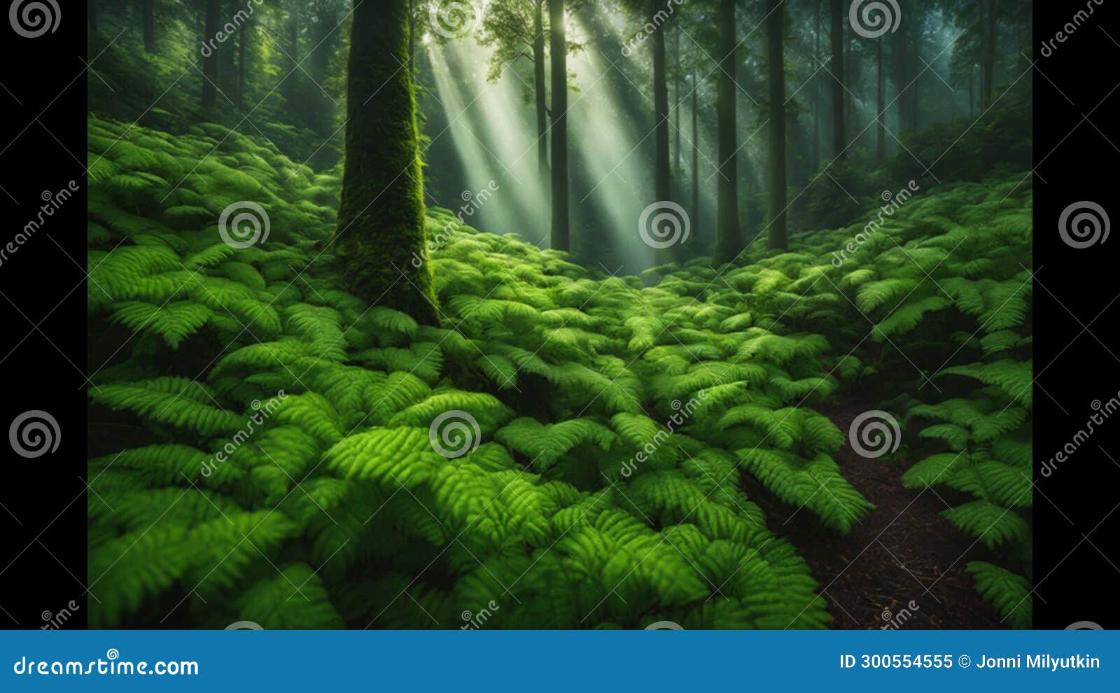 Dense Forest Under a Summer Downpour Rays of Sun Piercing through ...