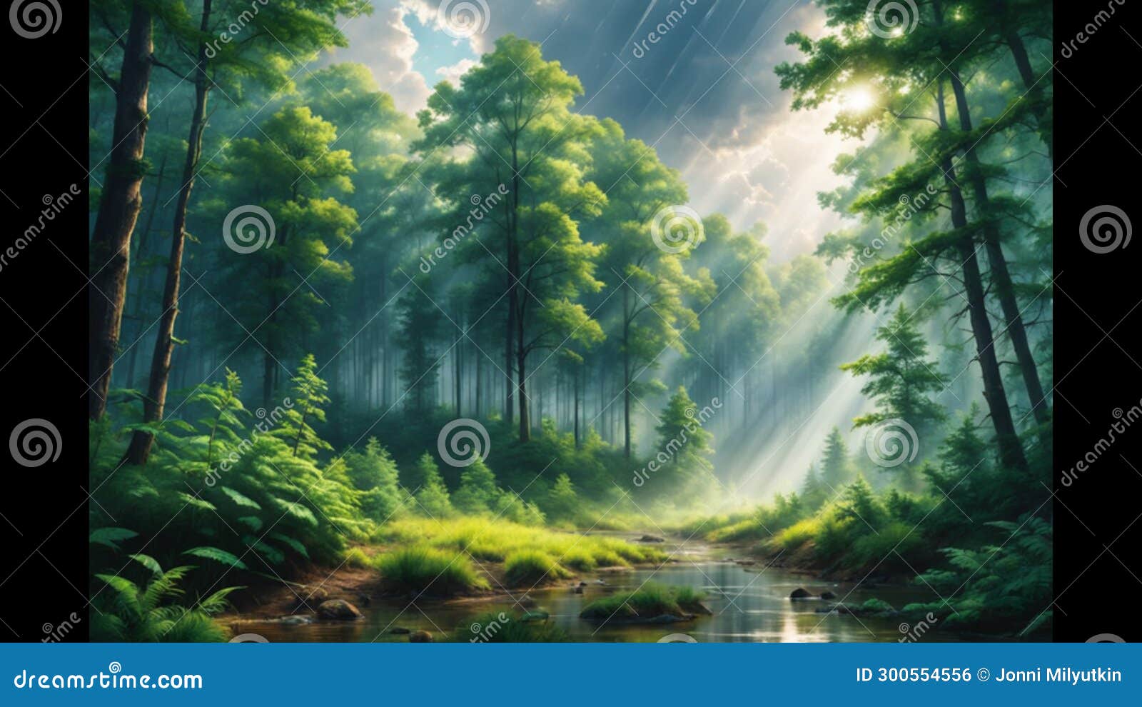 Dense Forest Under a Summer Downpour Rays of Sun Piercing through ...