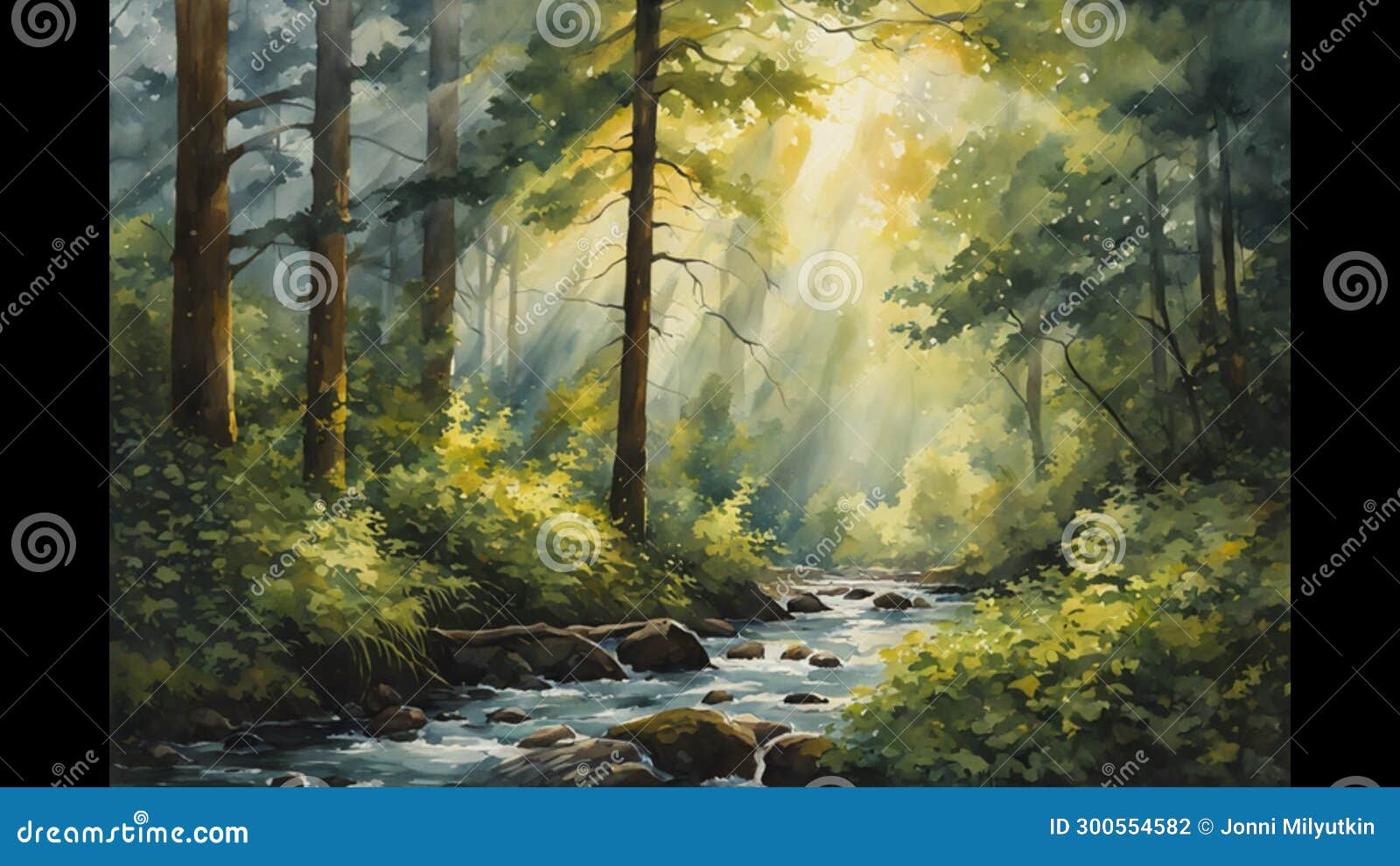 Dense Forest Under a Summer Downpour Rays of Sun Piercing through ...