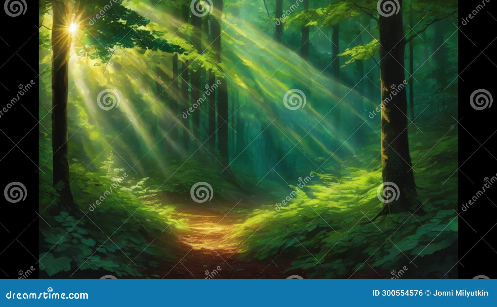 Dense Forest Under a Summer Downpour Rays of Sun Piercing through ...