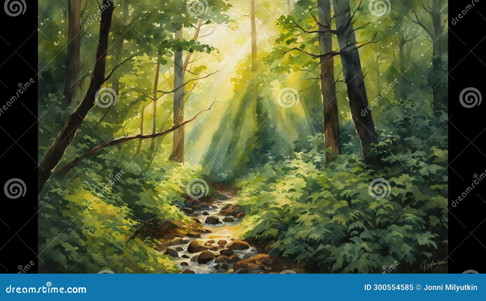 Dense Forest Under a Summer Downpour Rays of Sun Piercing through ...