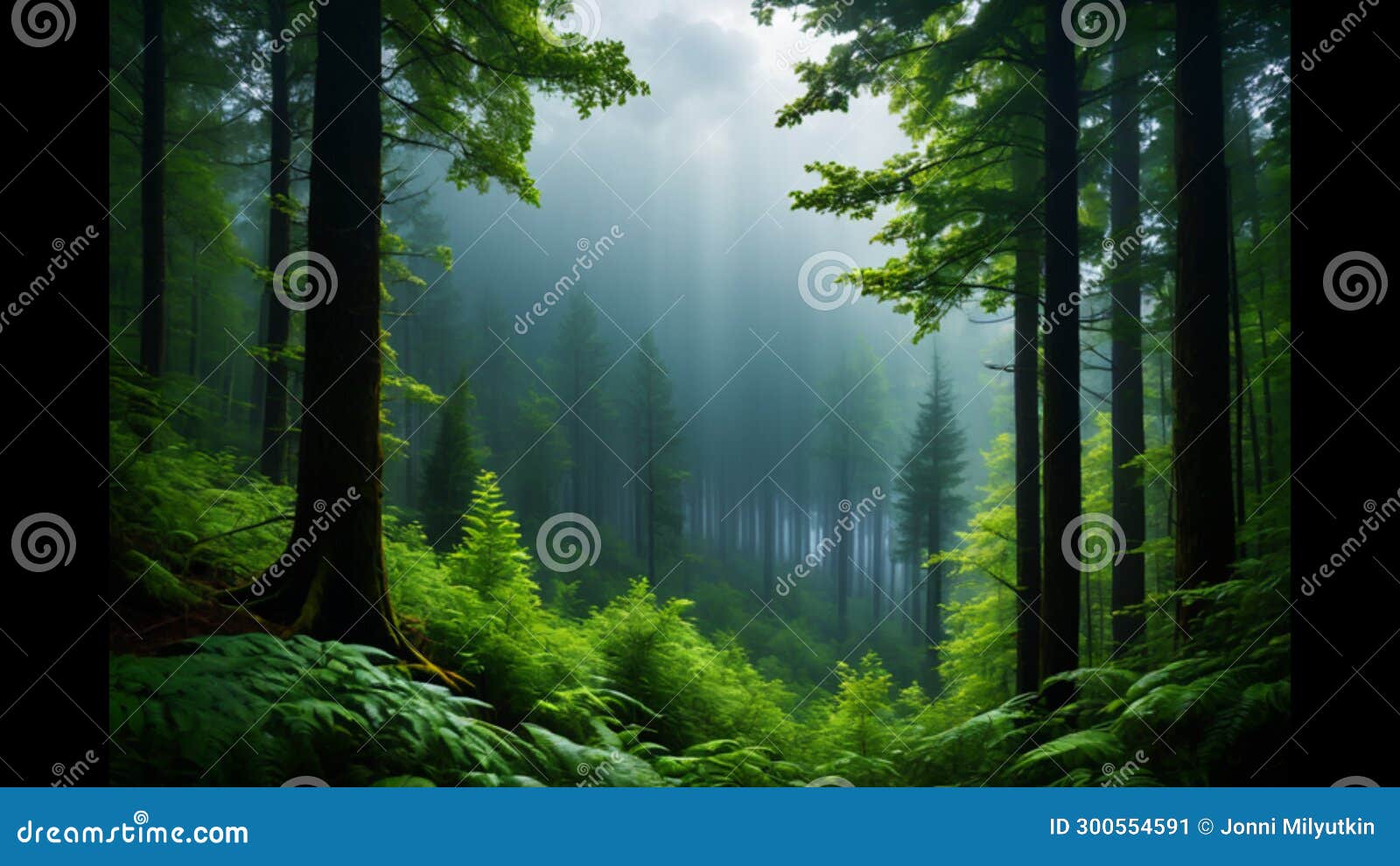 Dense Forest Under a Summer Downpour Rays of Sun Piercing through ...