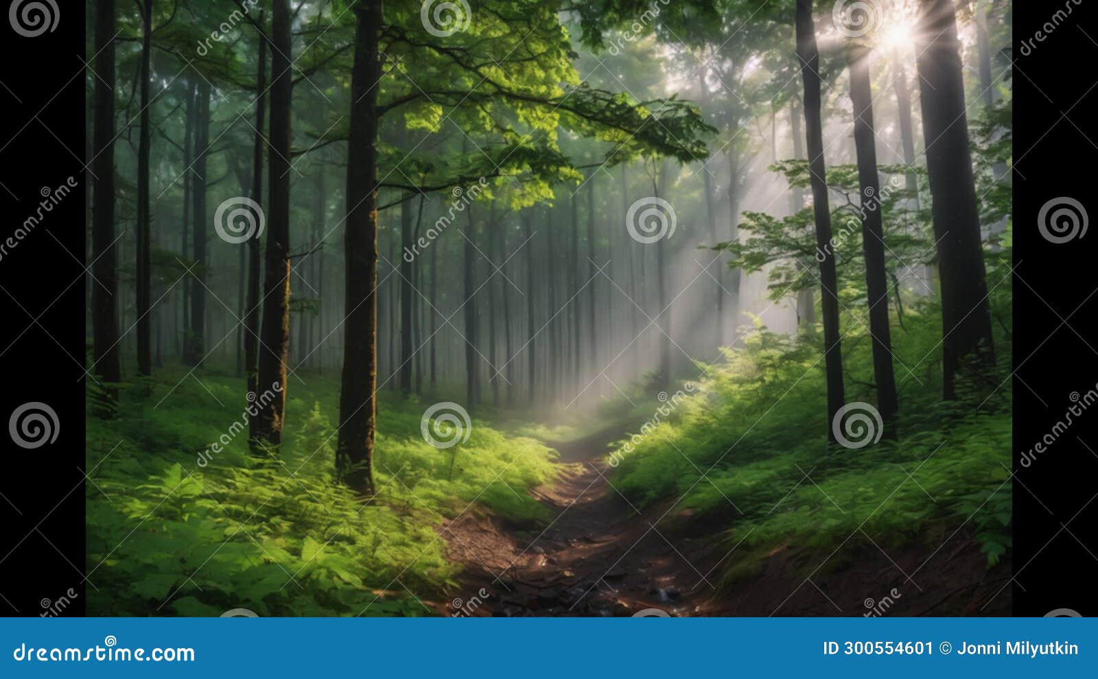 Dense Forest Under a Summer Downpour Rays of Sun Piercing through ...