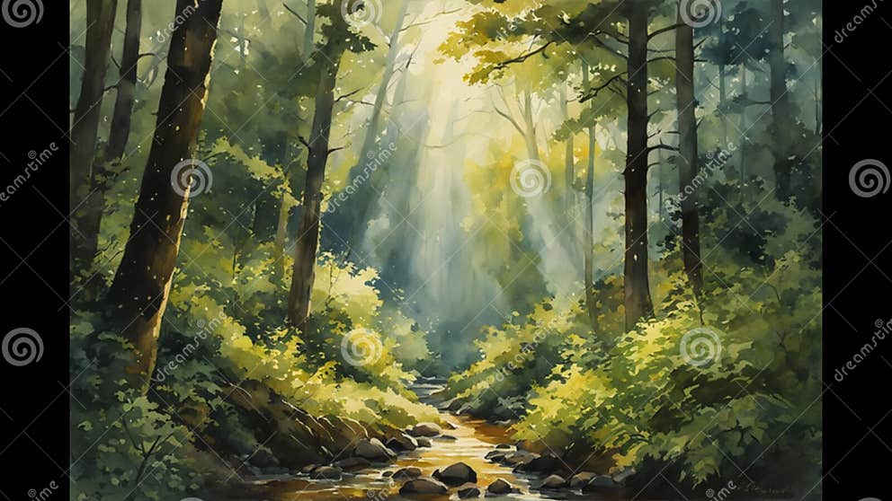 Dense Forest Under a Summer Downpour Rays of Sun Piercing through ...