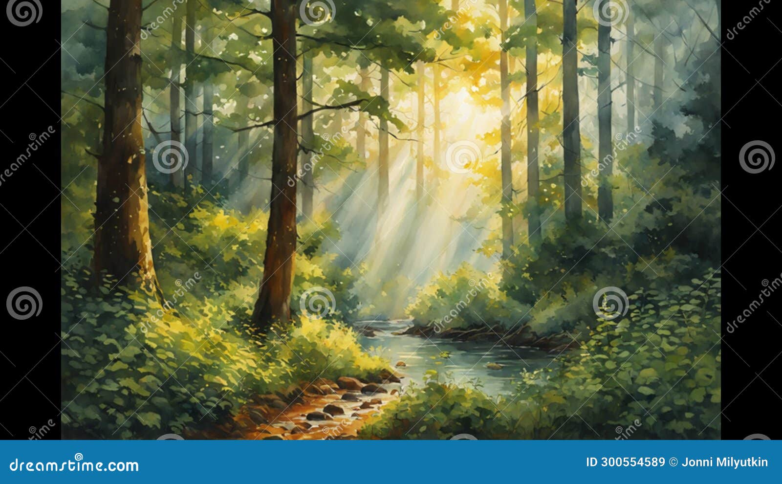 Dense Forest Under a Summer Downpour Rays of Sun Piercing through ...