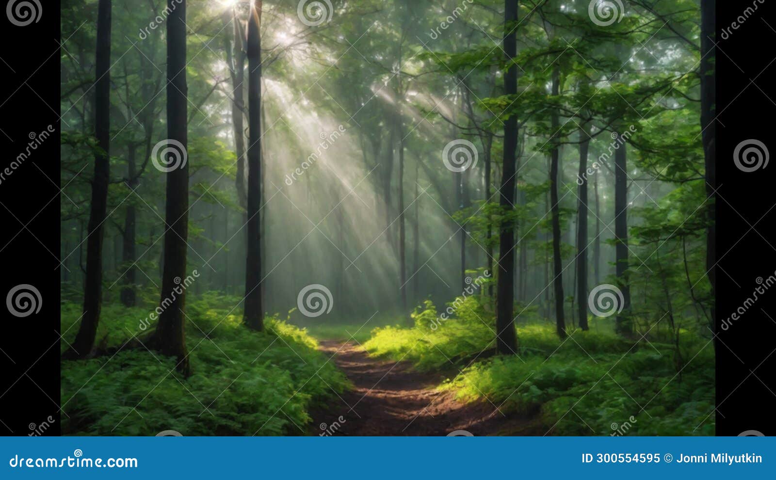 Dense Forest Under a Summer Downpour Rays of Sun Piercing through ...
