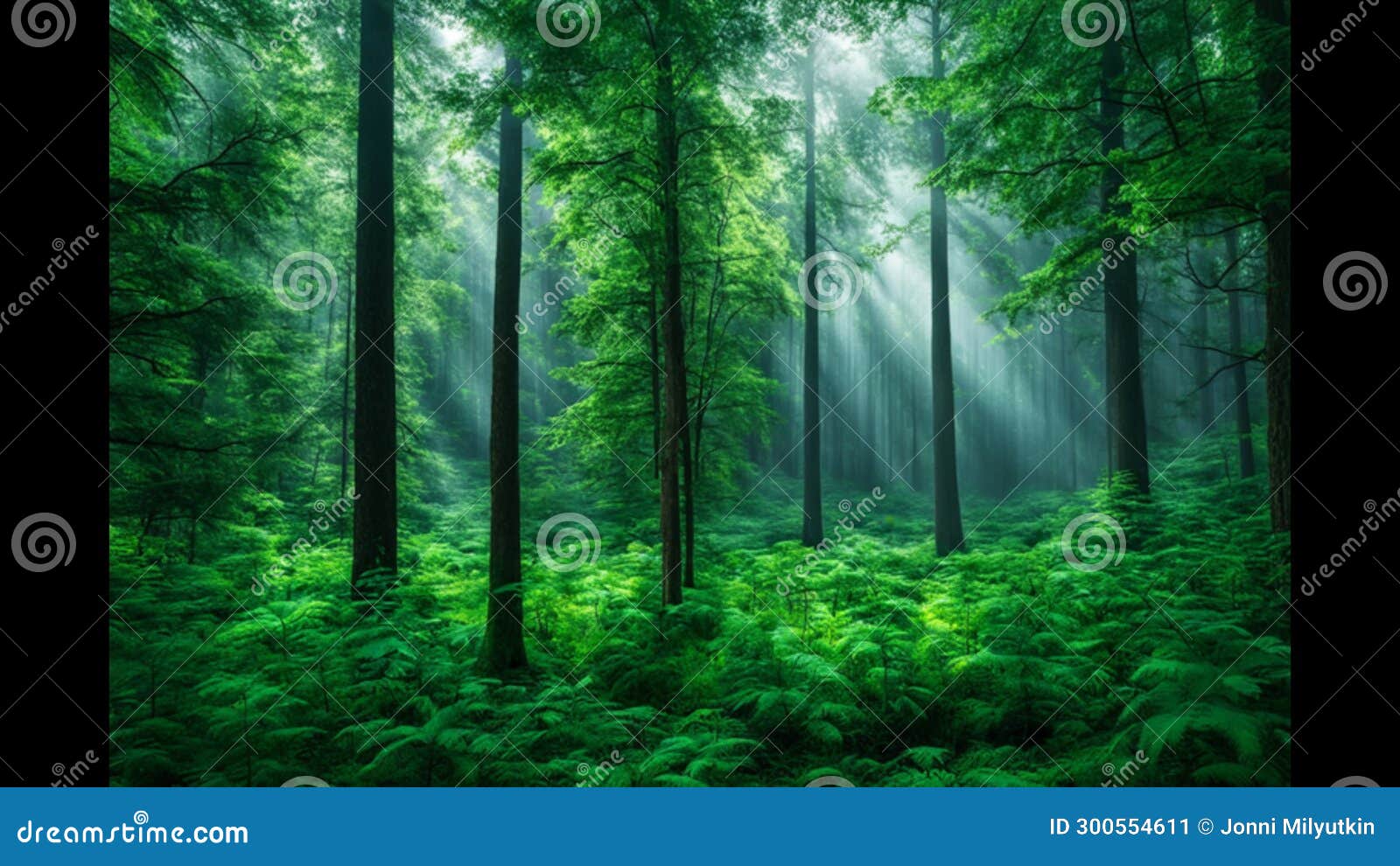 Dense Forest Under a Summer Downpour Rays of Sun Piercing through ...