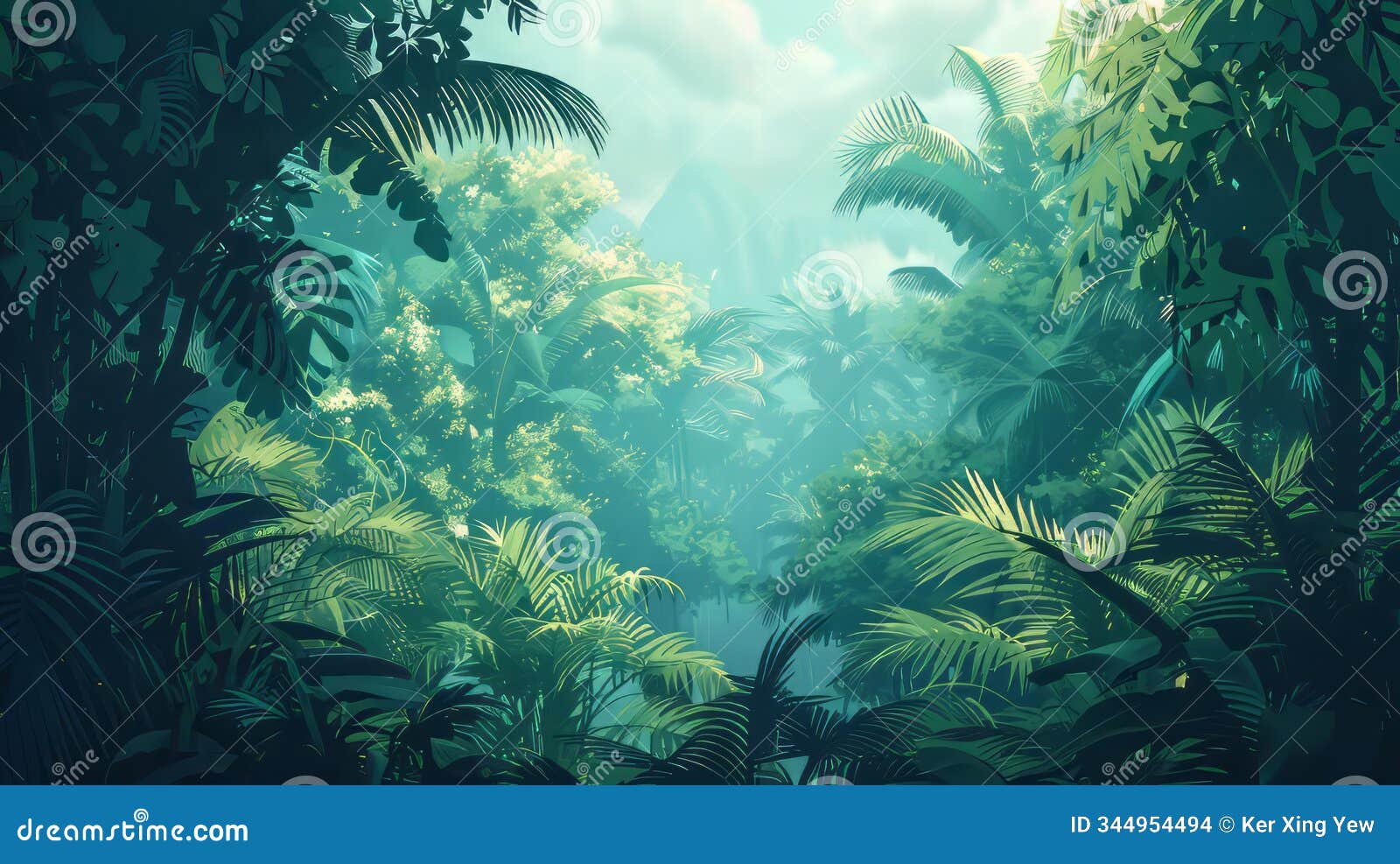 Dense Jungle with Clear Sky for Text. Stock Illustration - Illustration ...