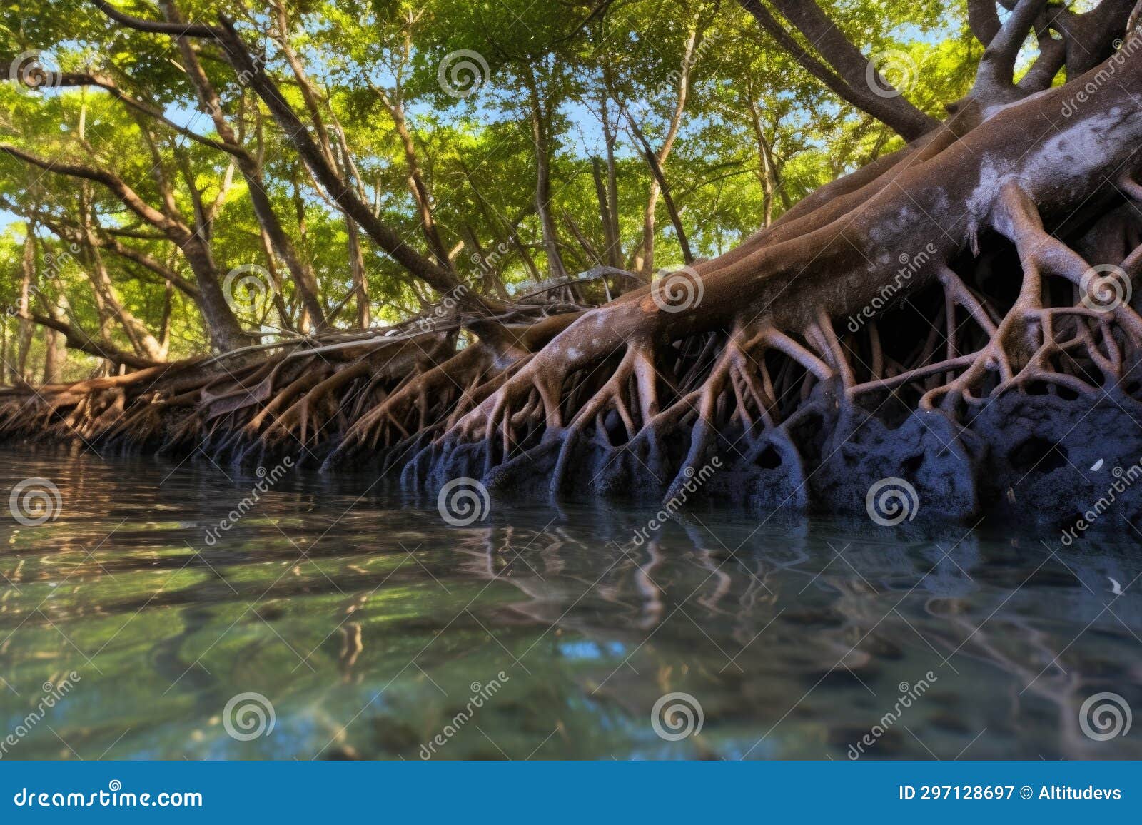Dense Mangrove Roots Covering the Shoreline Stock Image - Image of ...