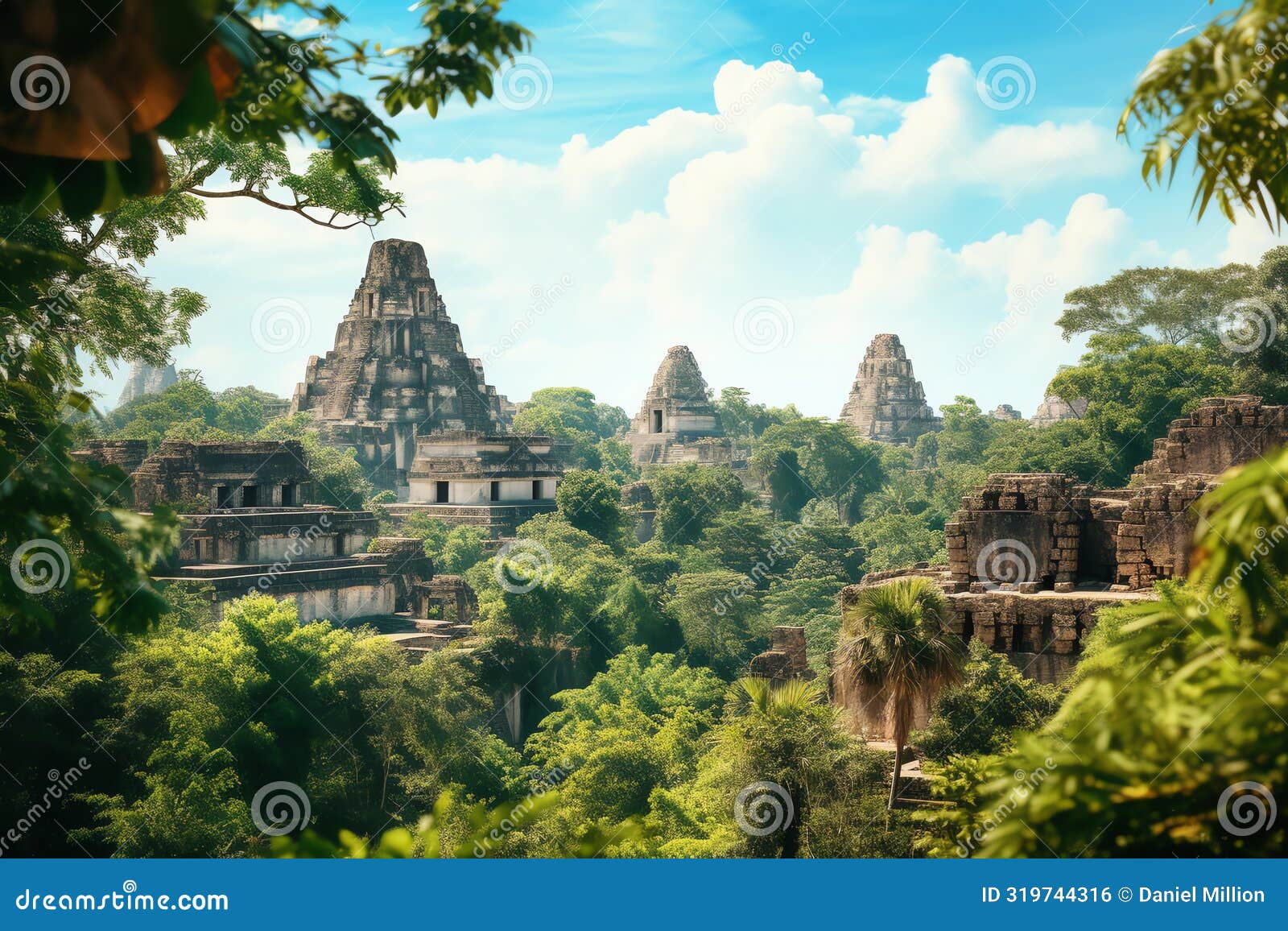 Dense Maya Jungle with Towering Temples and Pyramids Illustration Photo ...