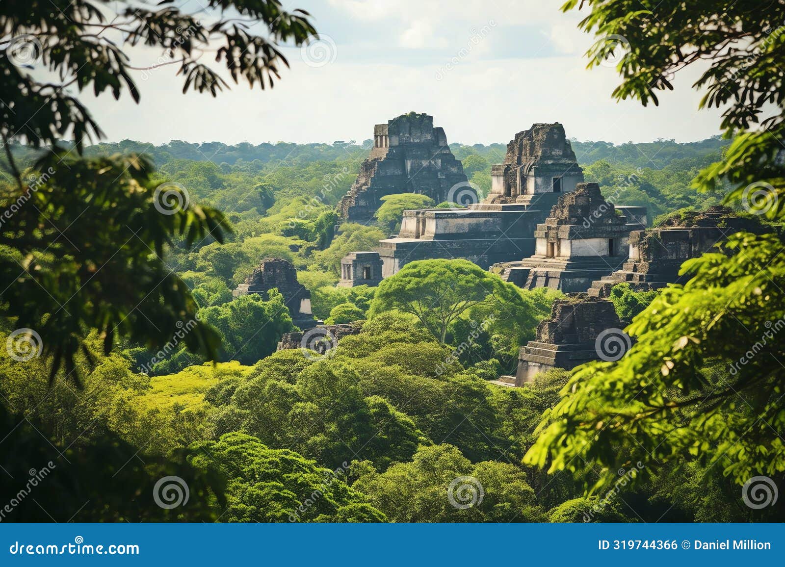 Dense Maya Jungle with Towering Temples and Pyramids Illustration Photo ...