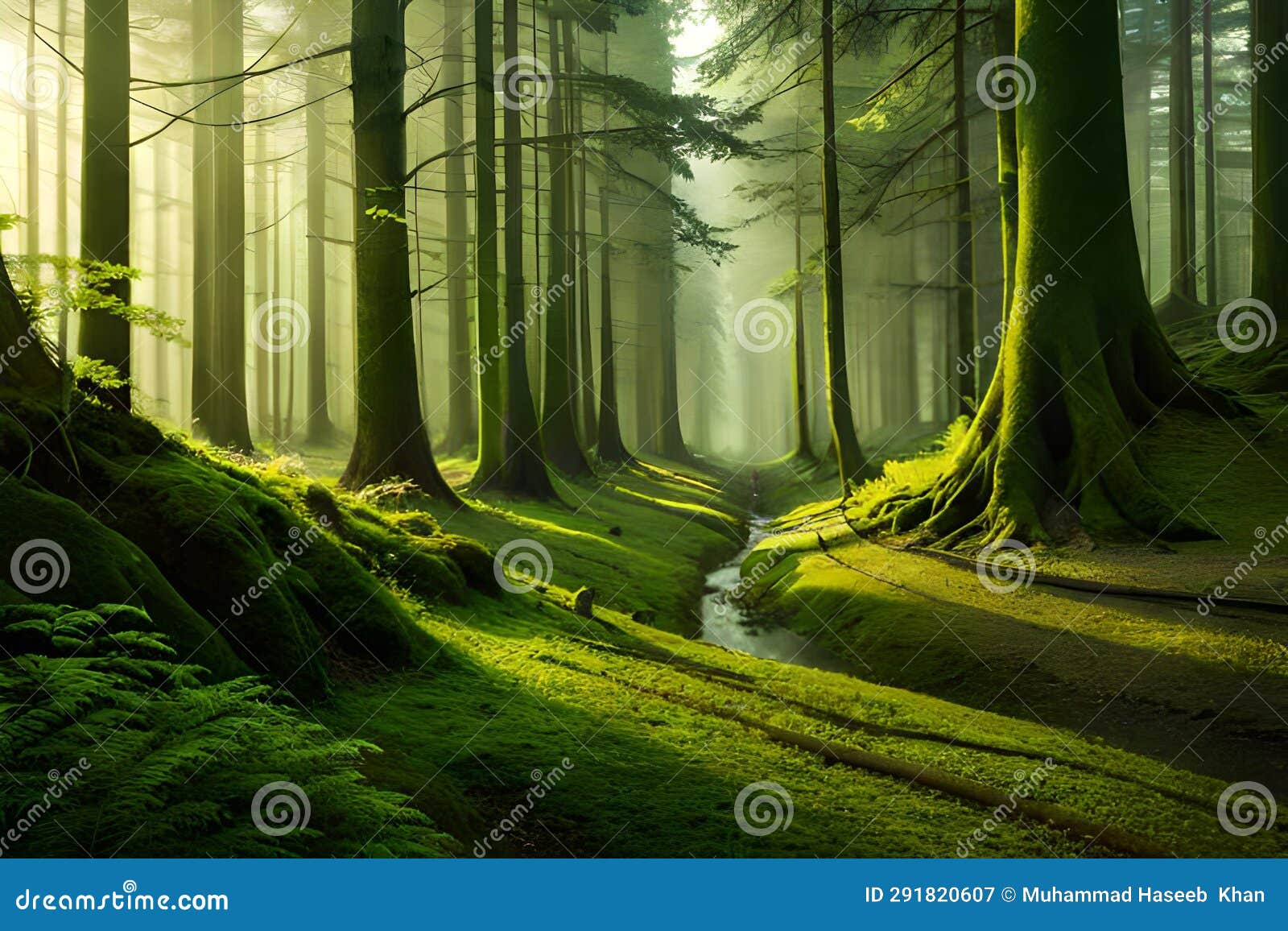 A Dense, Misty Forest with Ancient Trees Cloaked in Moss and Ferns ...
